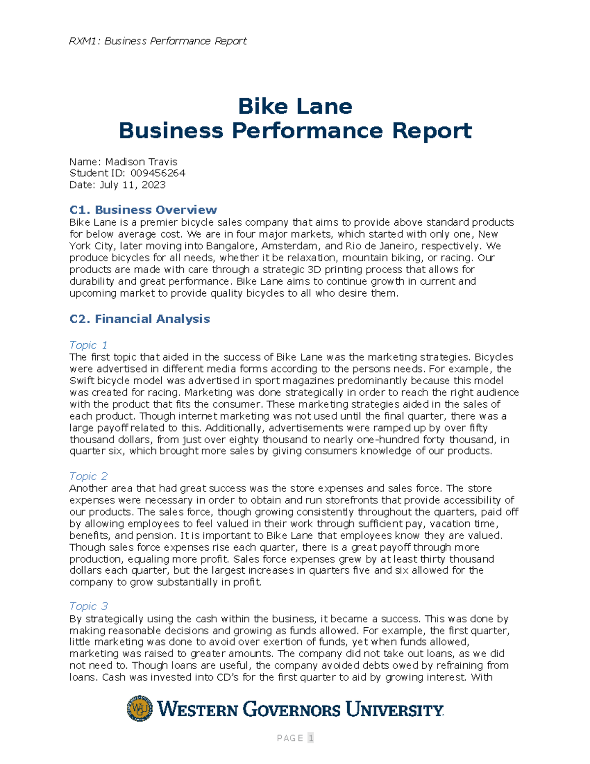 Business Simulation - Task 1 - RXM1: Business Performance Report Bike ...