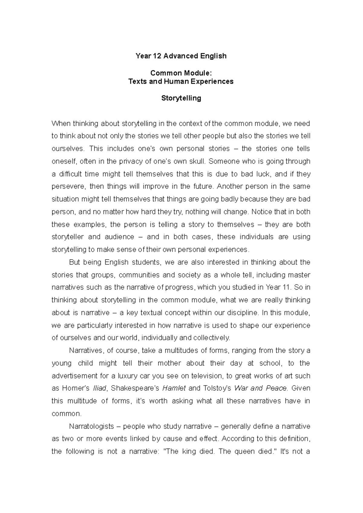 Storytelling as a Concept - Year 12 Advanced English Common Module ...