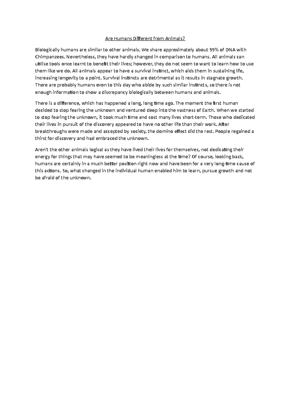 Are Humans Different from Animals - BIO1210 - Are Humans Different from ...