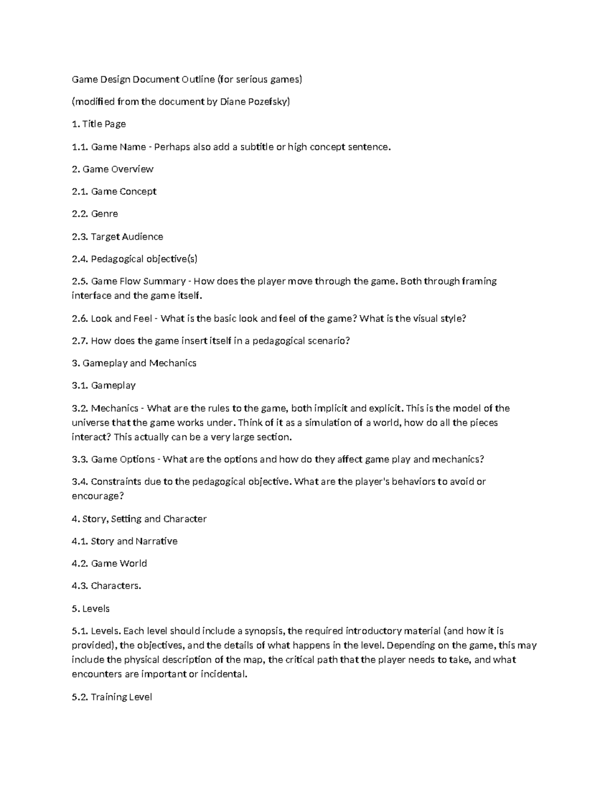 Game Design Document Outline - Game Overview Game Concept Genre Target ...