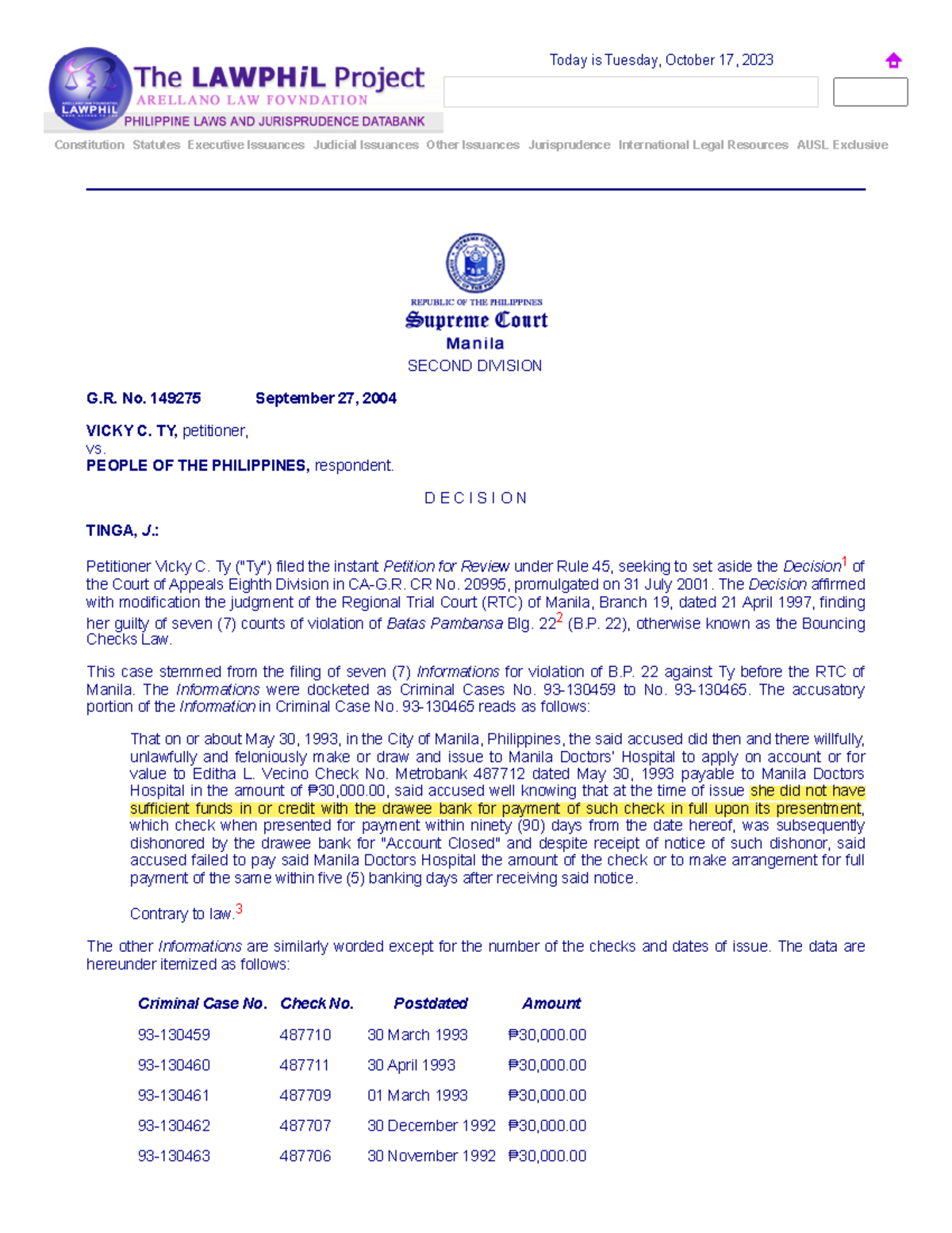 Ty v. People Case Digest - Constitution Statutes Executive Issuances ...