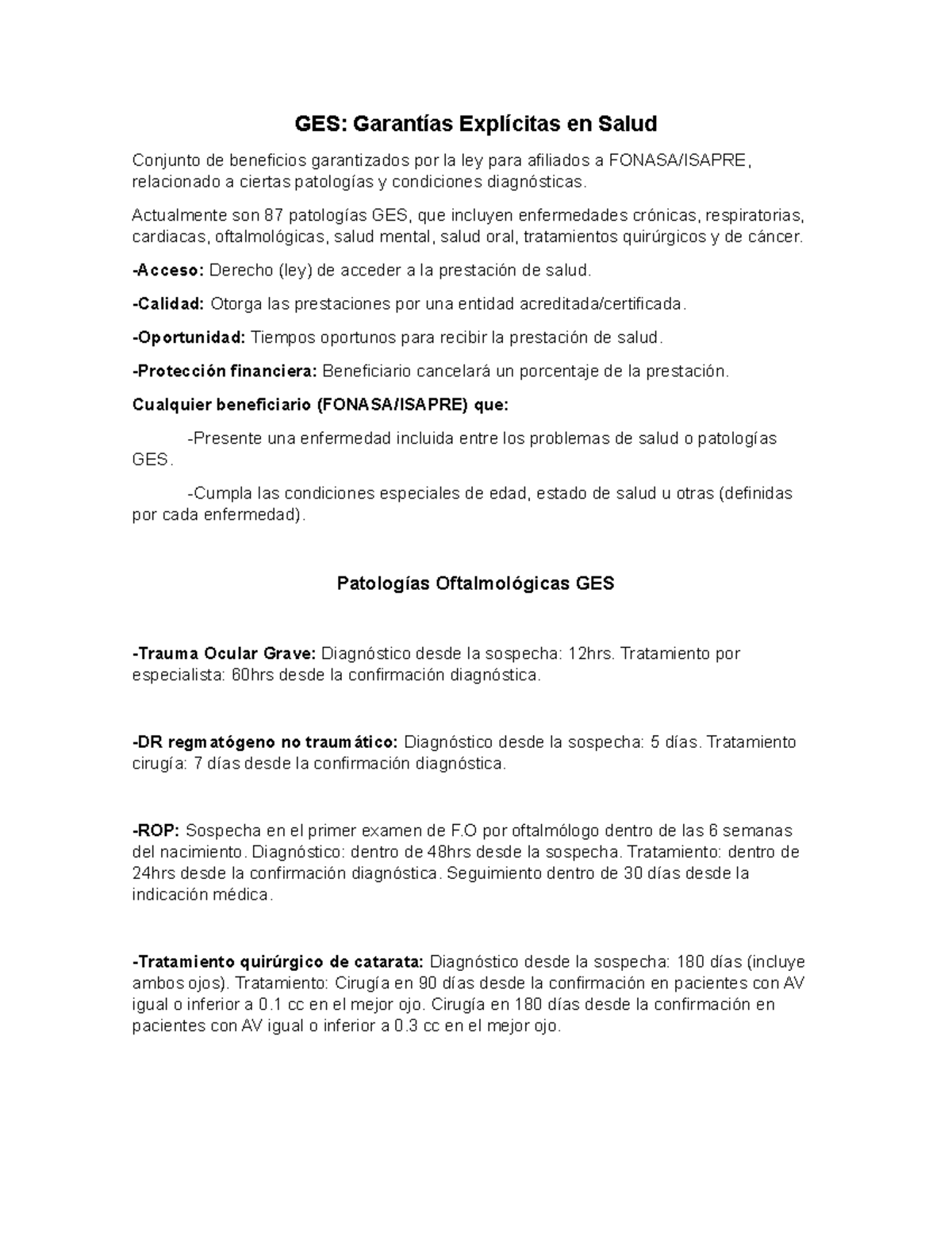 Oftalmología GES - GES: Garantías Explícitas en Salud Conjunto de ...