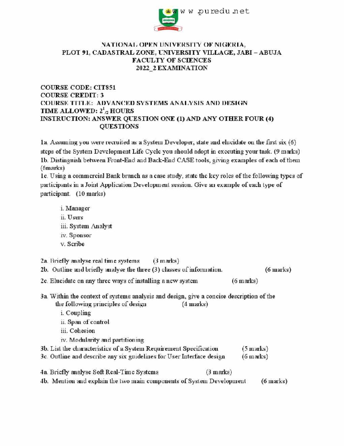 CIT851 2022 2 - Past questions - Internet Concept and Web Design - puredu.netwww.puredu - Studocu