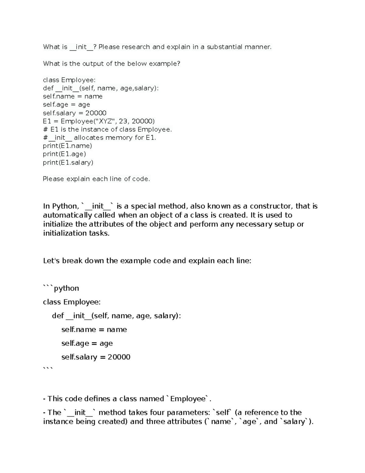 CS 1101 discussion 2 - What is init? Please research and explain in a substantial manner. What ...