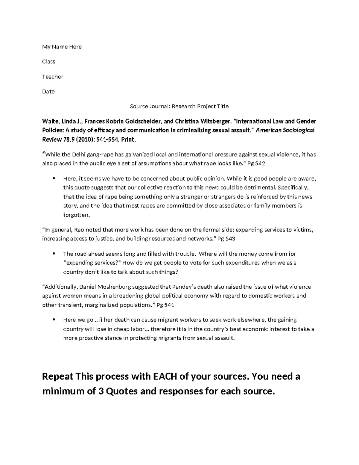 Source Journal Example AP Lang - My Name Here Class Teacher Date Source ...