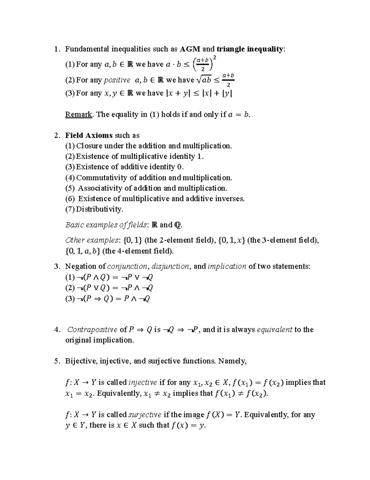 Useful facts for Final Exam - Fundamental inequalities such as AGM and ...