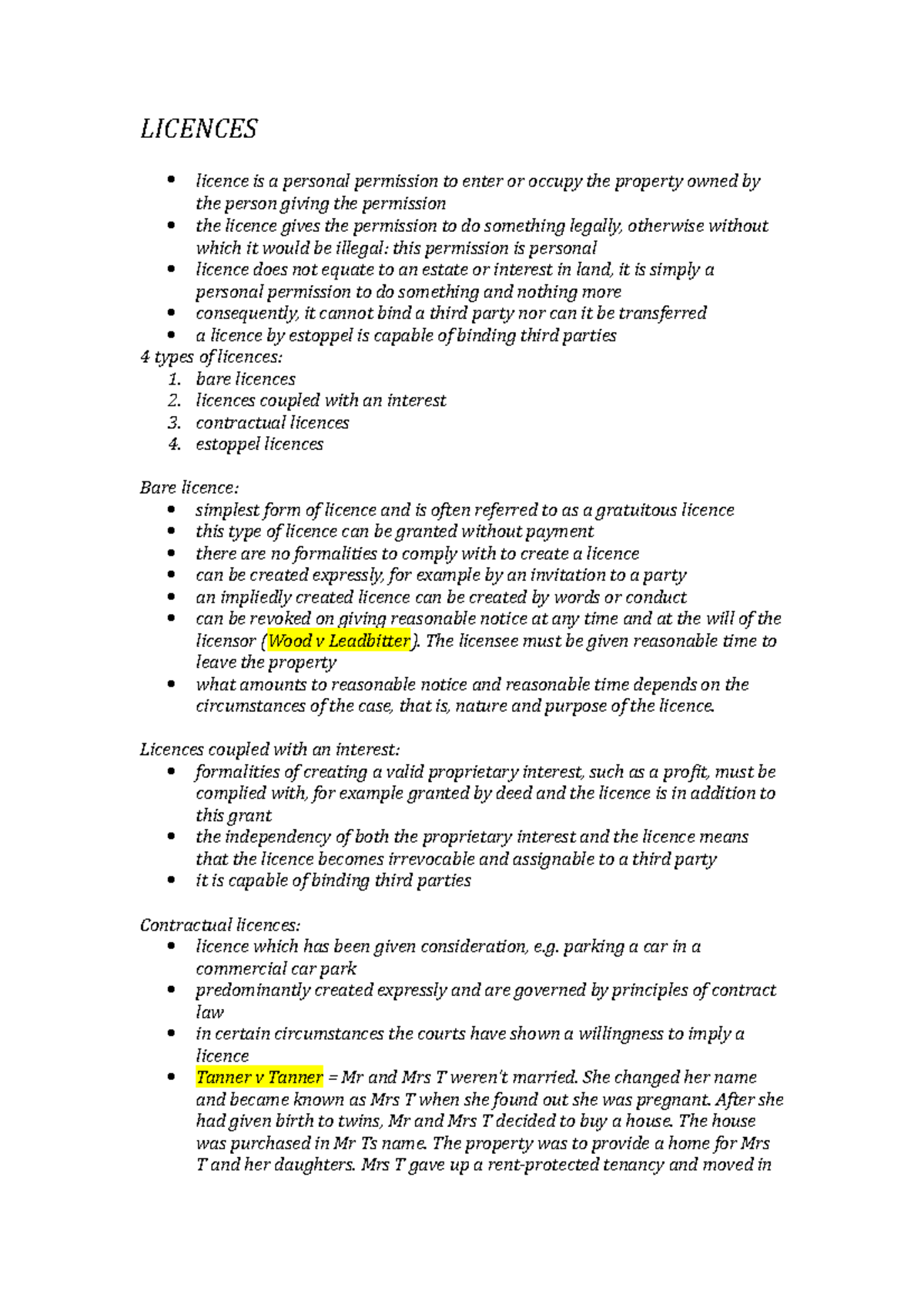 Summary - lecture semester 1 - Licences - LICENCES licence is a ...