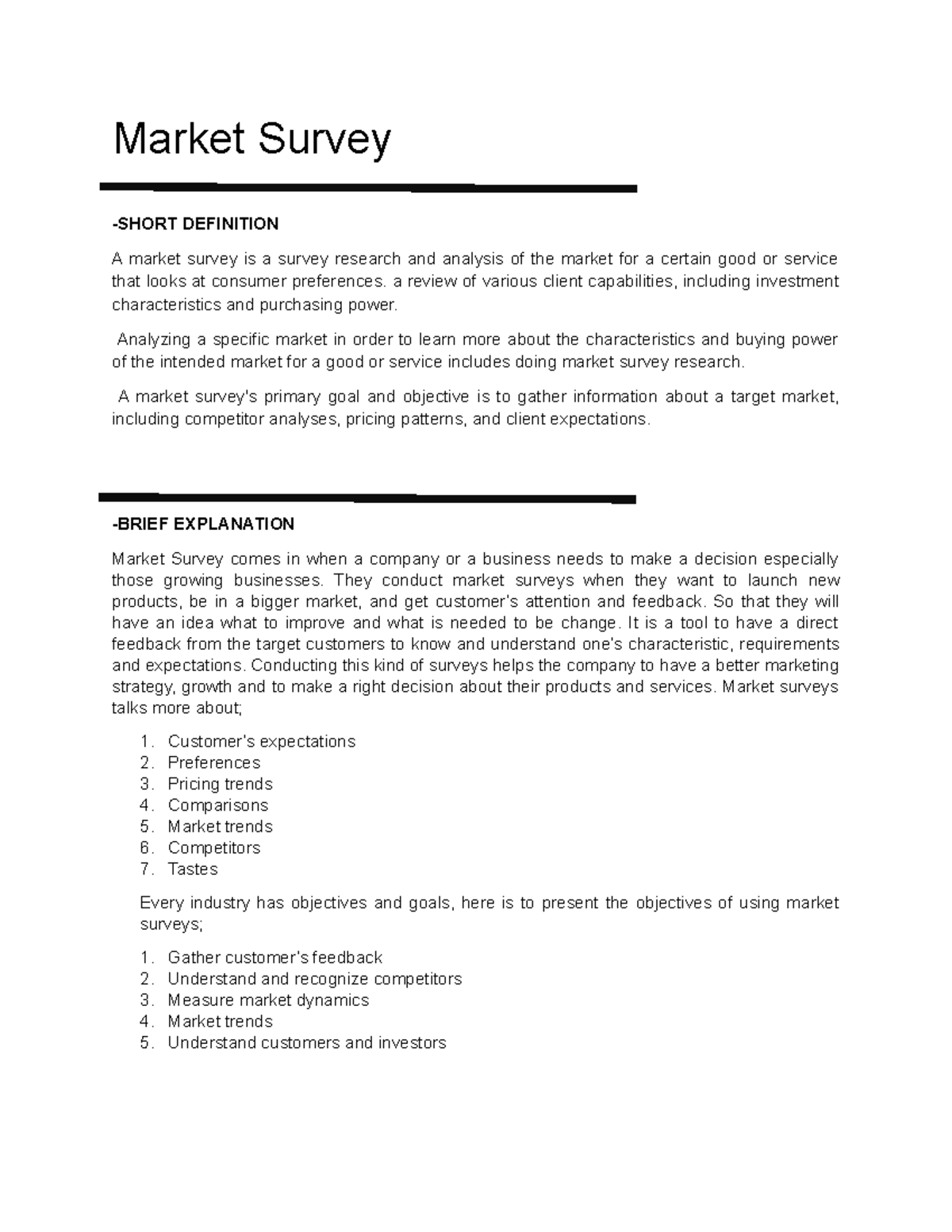Market-Survey-Entrepreneurship - Market Survey -SHORT DEFINITION A ...