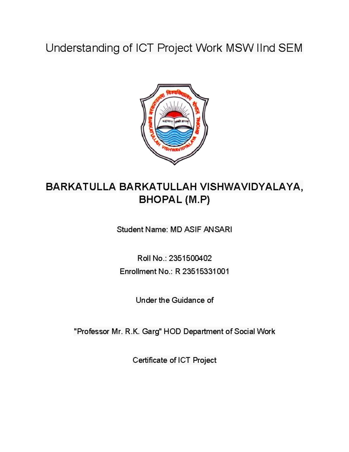 MSW Projesct Report - 1 - Understanding of ICT Project Work MSW IInd ...
