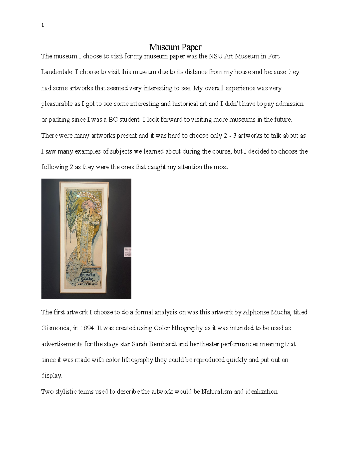 Museum Paper ARH 2000 - Museum Paper The museum I choose to visit for ...