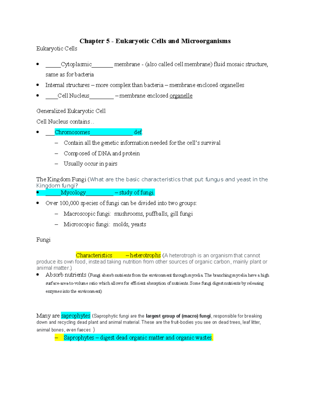 Chapter 5 - Eukaryotic Cells and Microorganisms - Chapter 5 ...