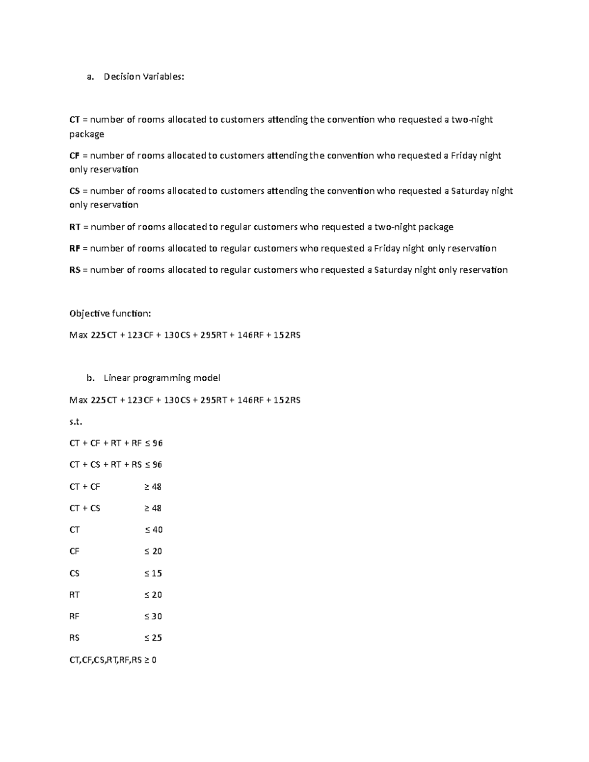 BSA 23 - Ch5 Pr 7 - management sdci - a. Decision Variables: CT number ...