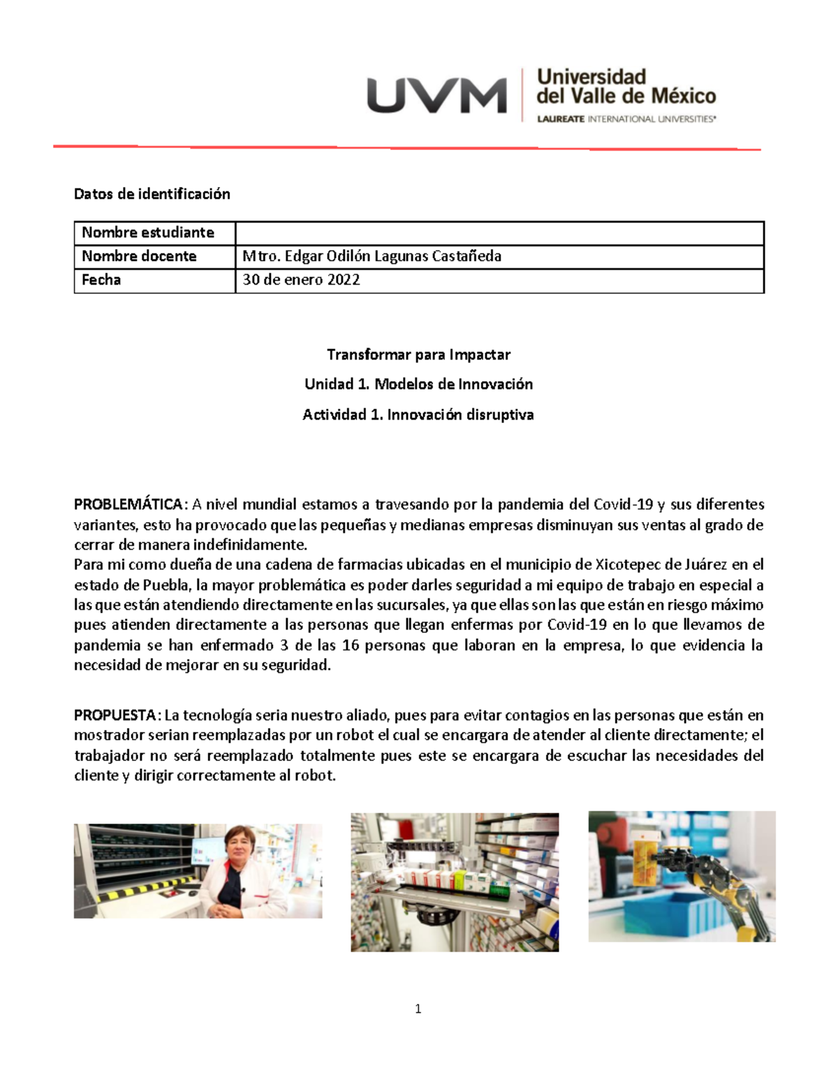 A1 TRA PARA IMPACTAR - 1 Datos de identificación Transformar para Impactar Unidad 1. Modelos de ...