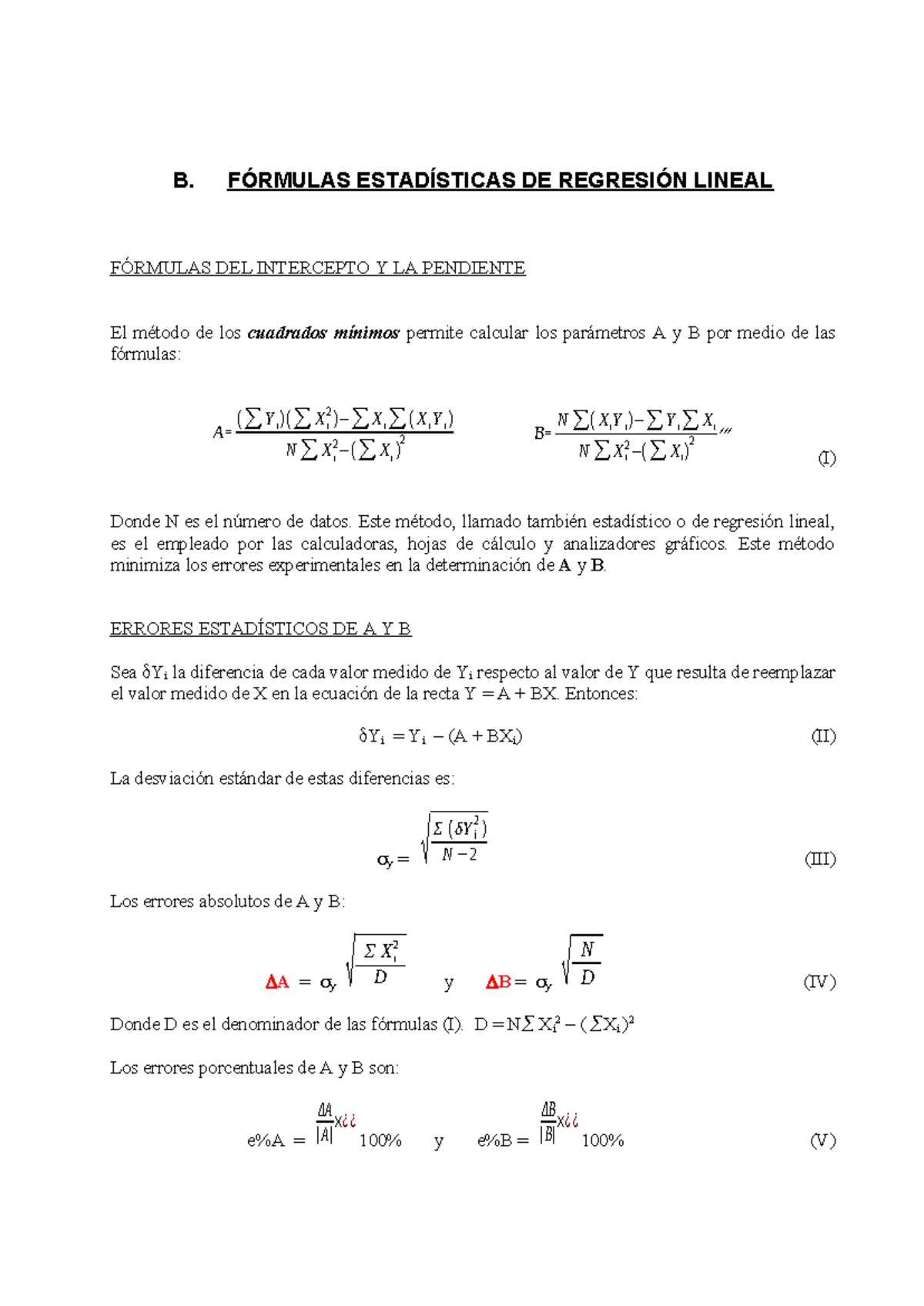 Ejemplo Metodo Estadistico - B. FÓRMULAS ESTADÍSTICAS DE REGRESIÓN ...