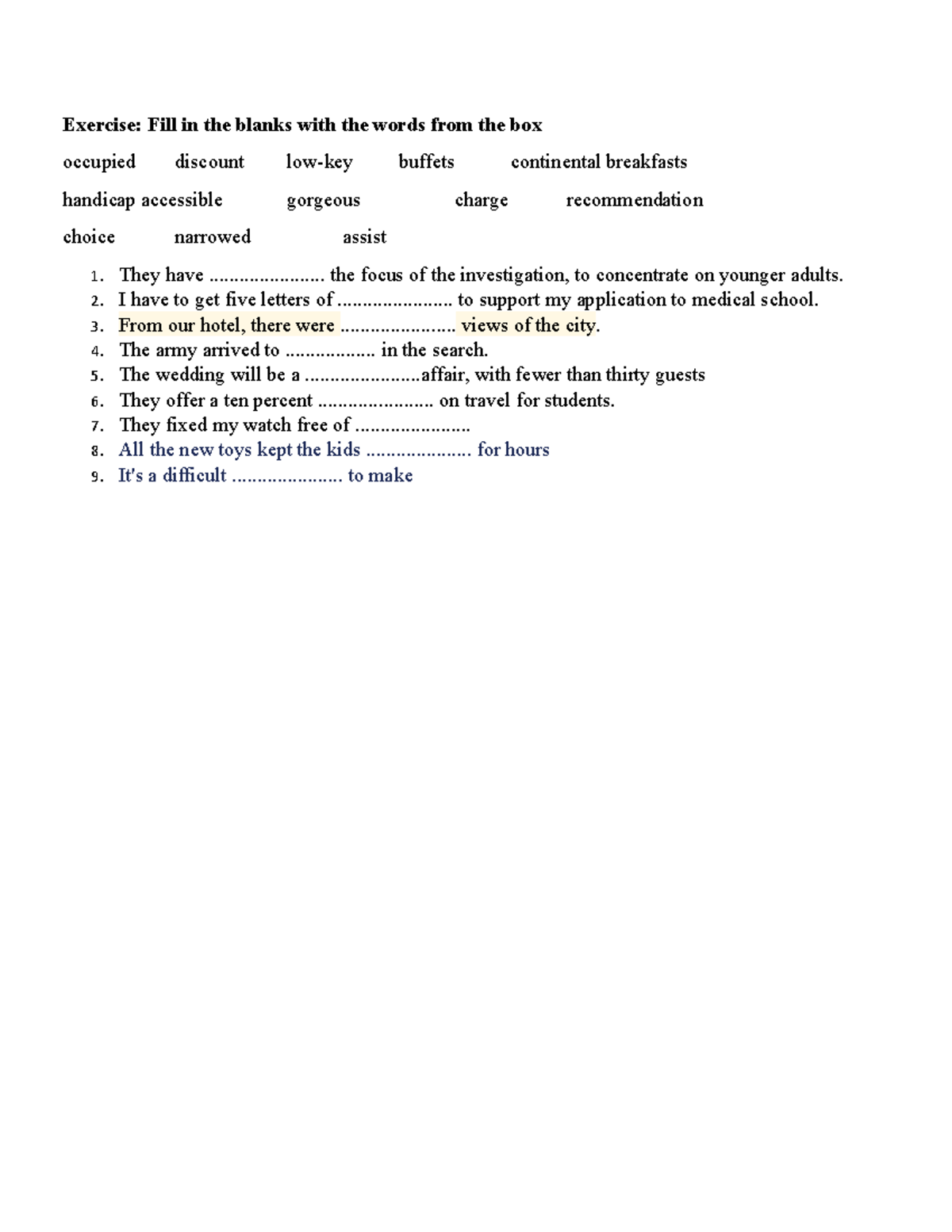 Review- Vocab- Practice-4 - Exercise: Fill in the blanks with the words from the box occupied ...