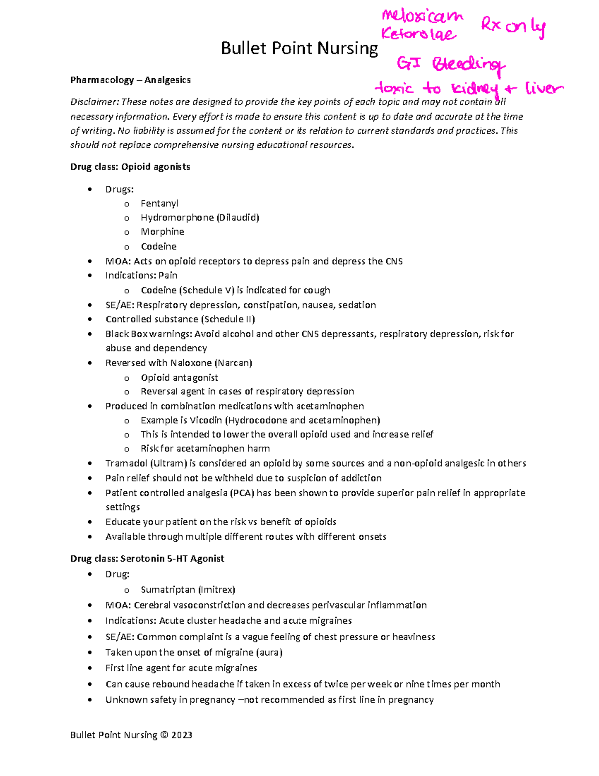 Pharmacology - Class Notes - ####### Bullet Point Nursing Bullet Point ...