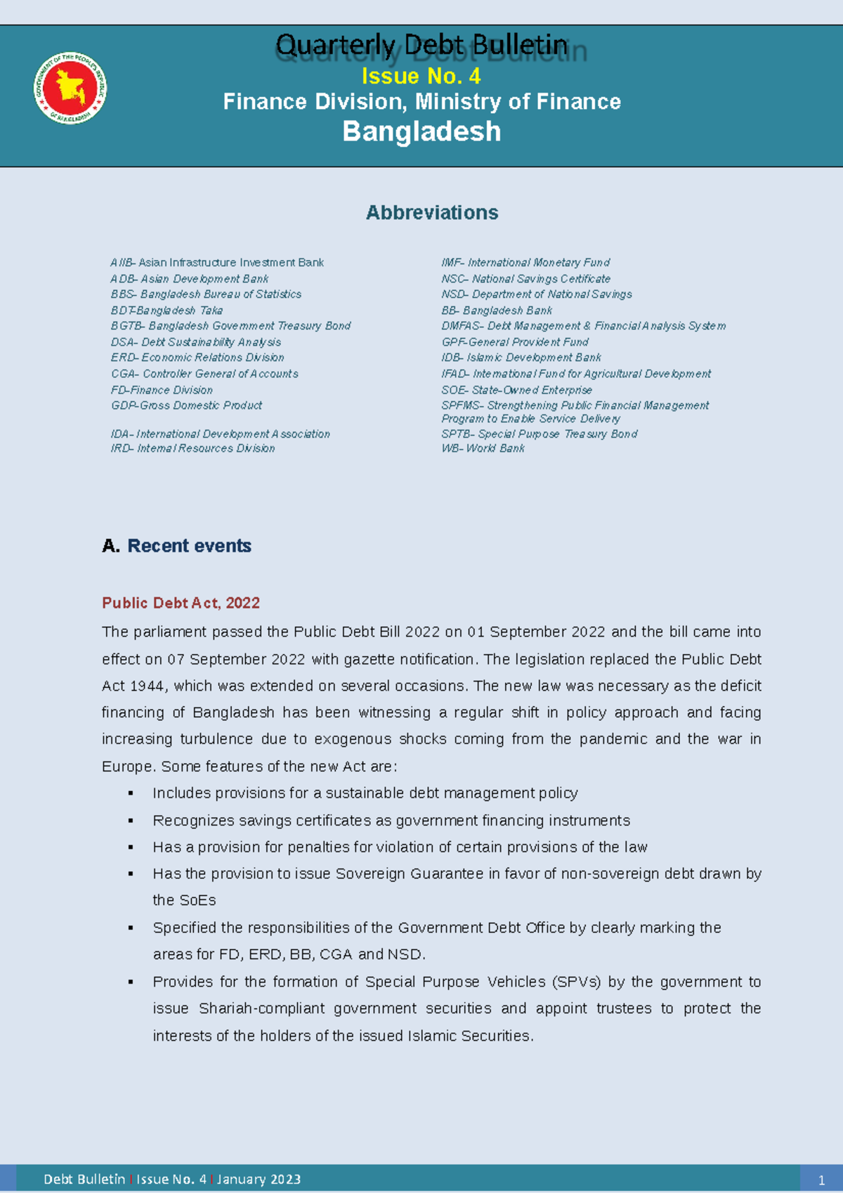 4th Debt Bulletin Final (1) 2023 - Quarterly Debt Bulletin Issue No. 4 ...