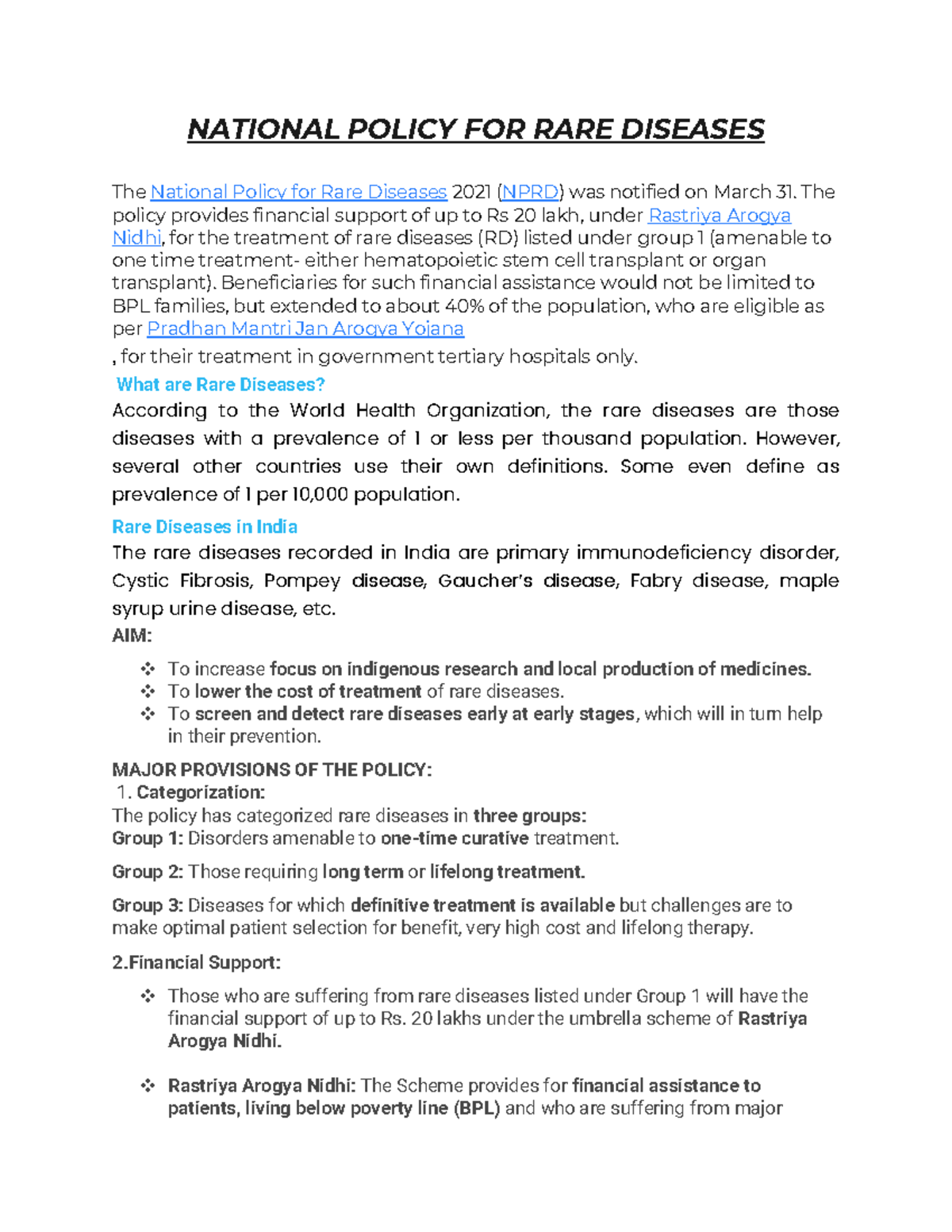 (NPRD) National policy on rare disease - NATIONAL POLICY FOR RARE ...