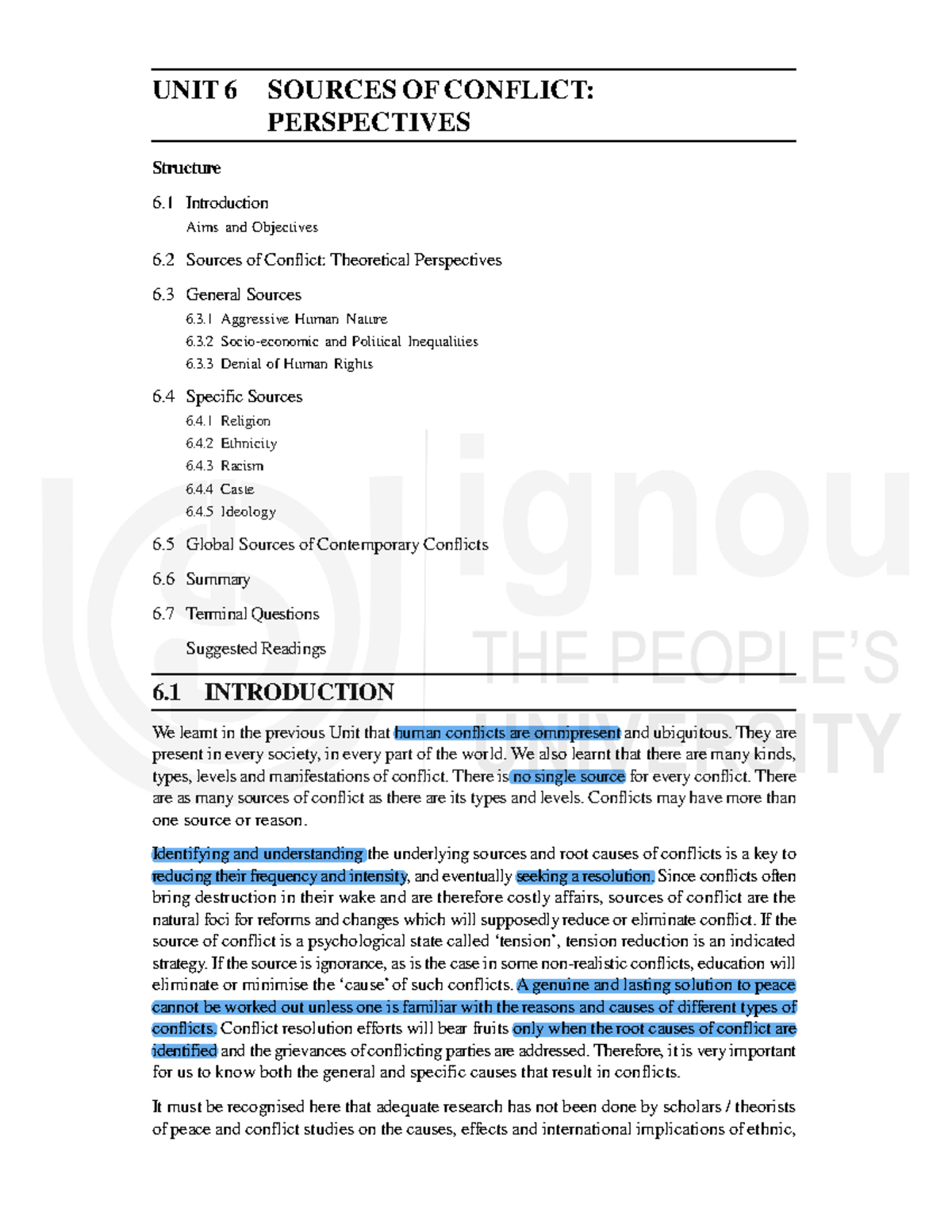 Unit-6 Source of Conflicts - UNIT 6 SOURCES OF CONFLICT: PERSPECTIVES ...