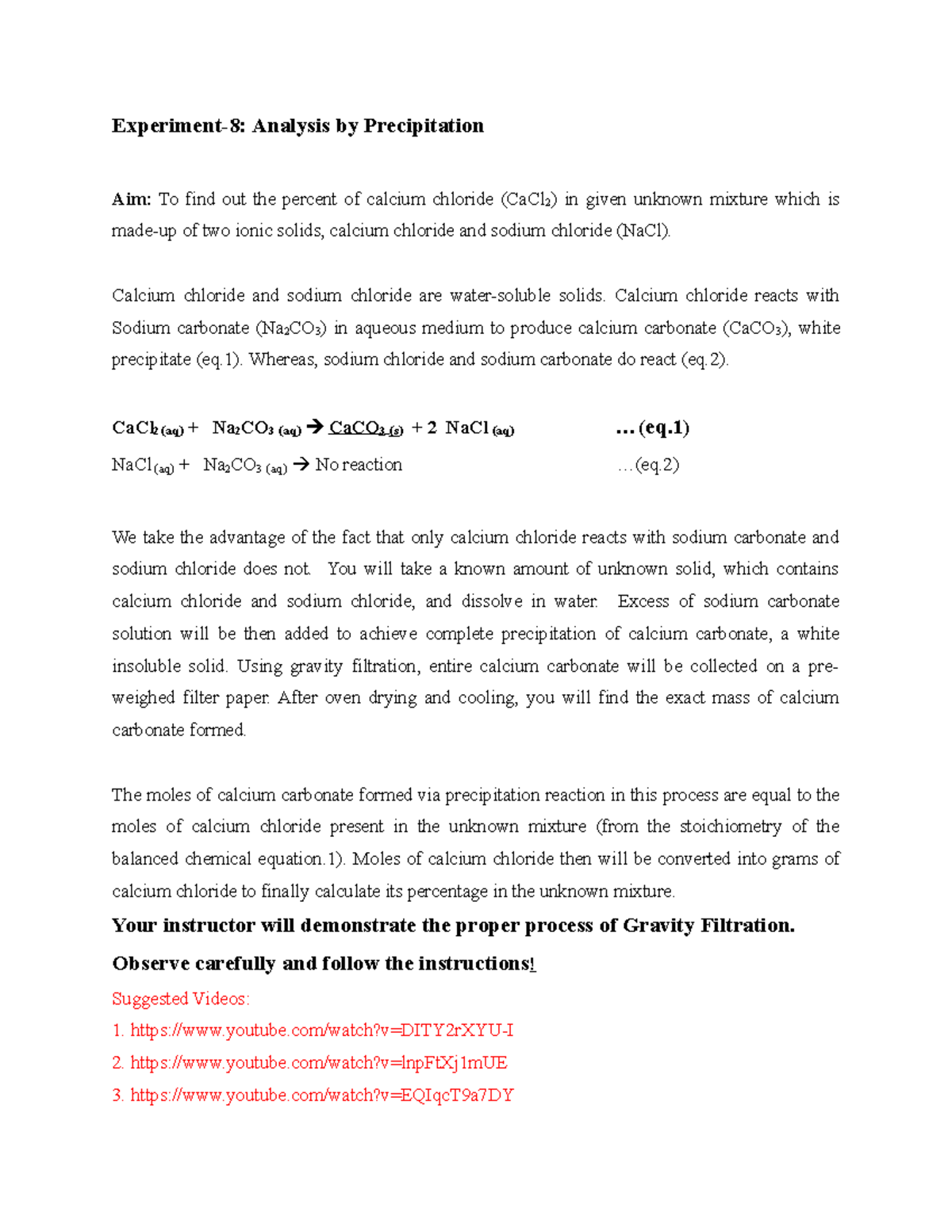 Lab Analysis-by-Precipitation - Experiment-8: Analysis by Precipitation ...