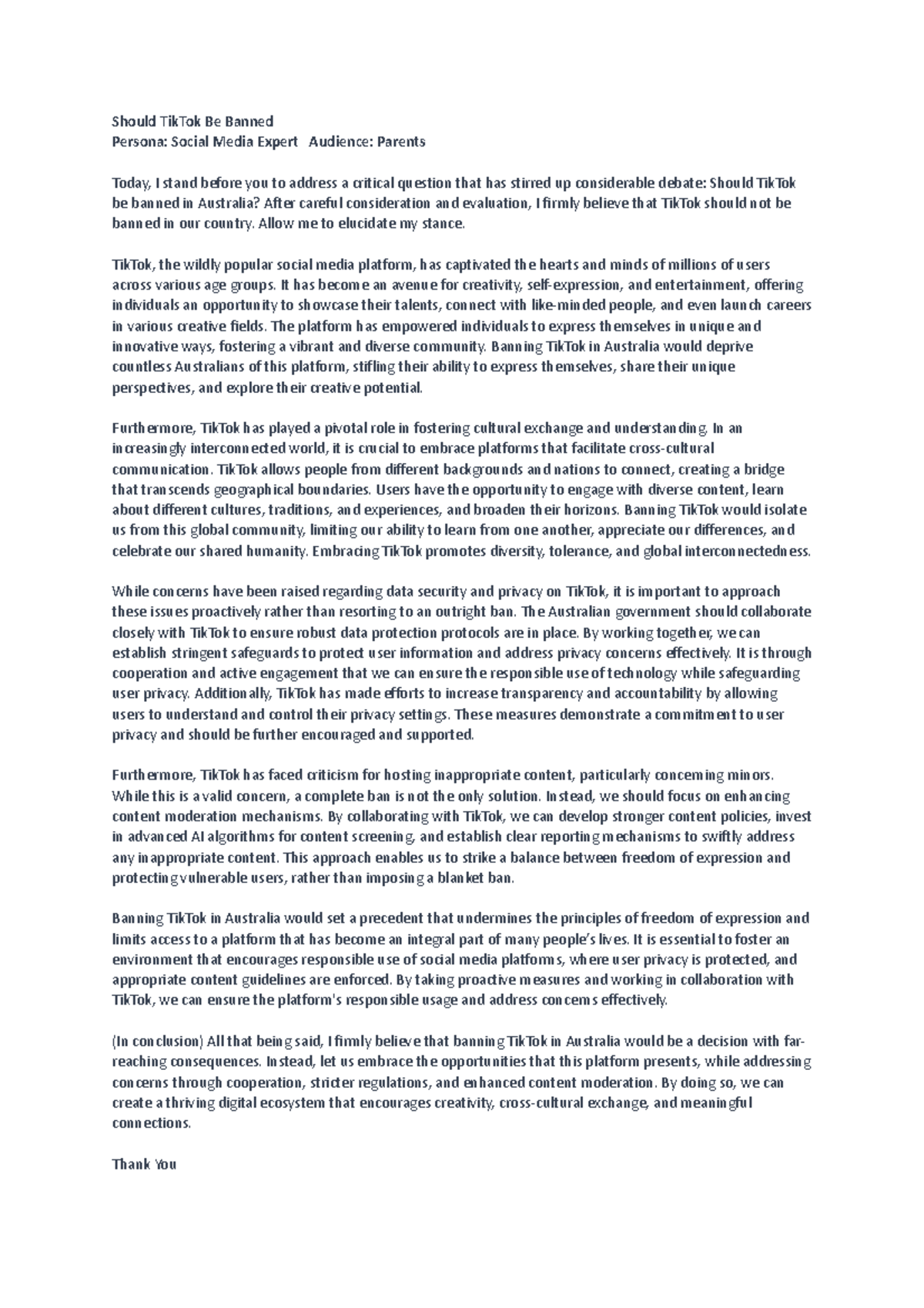 Should Tik Tok Be Banned - Should TikTok Be Banned Persona: Social ...