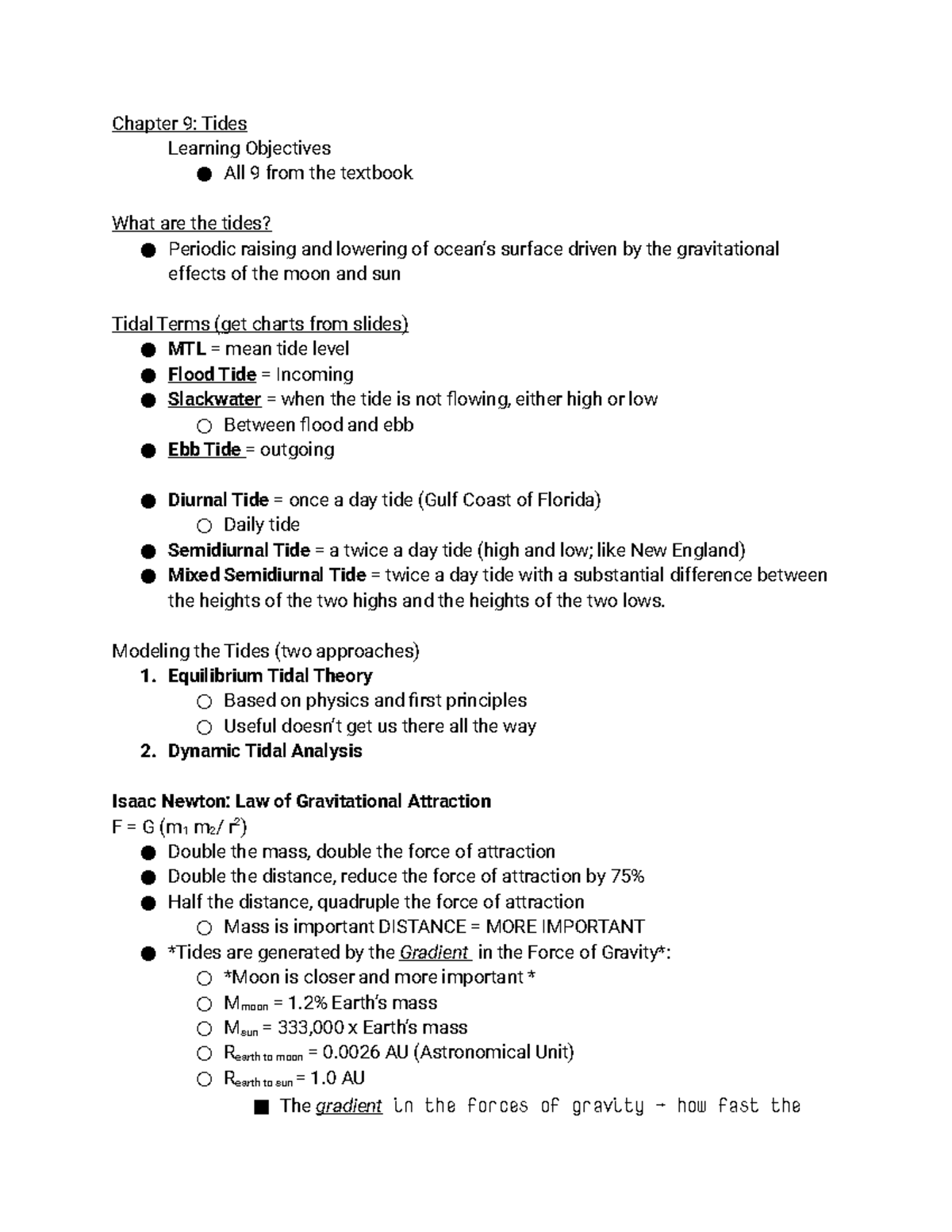 Lecture Notes- Tides - Chapter 9: Tides Learning Objectives All 9 from ...