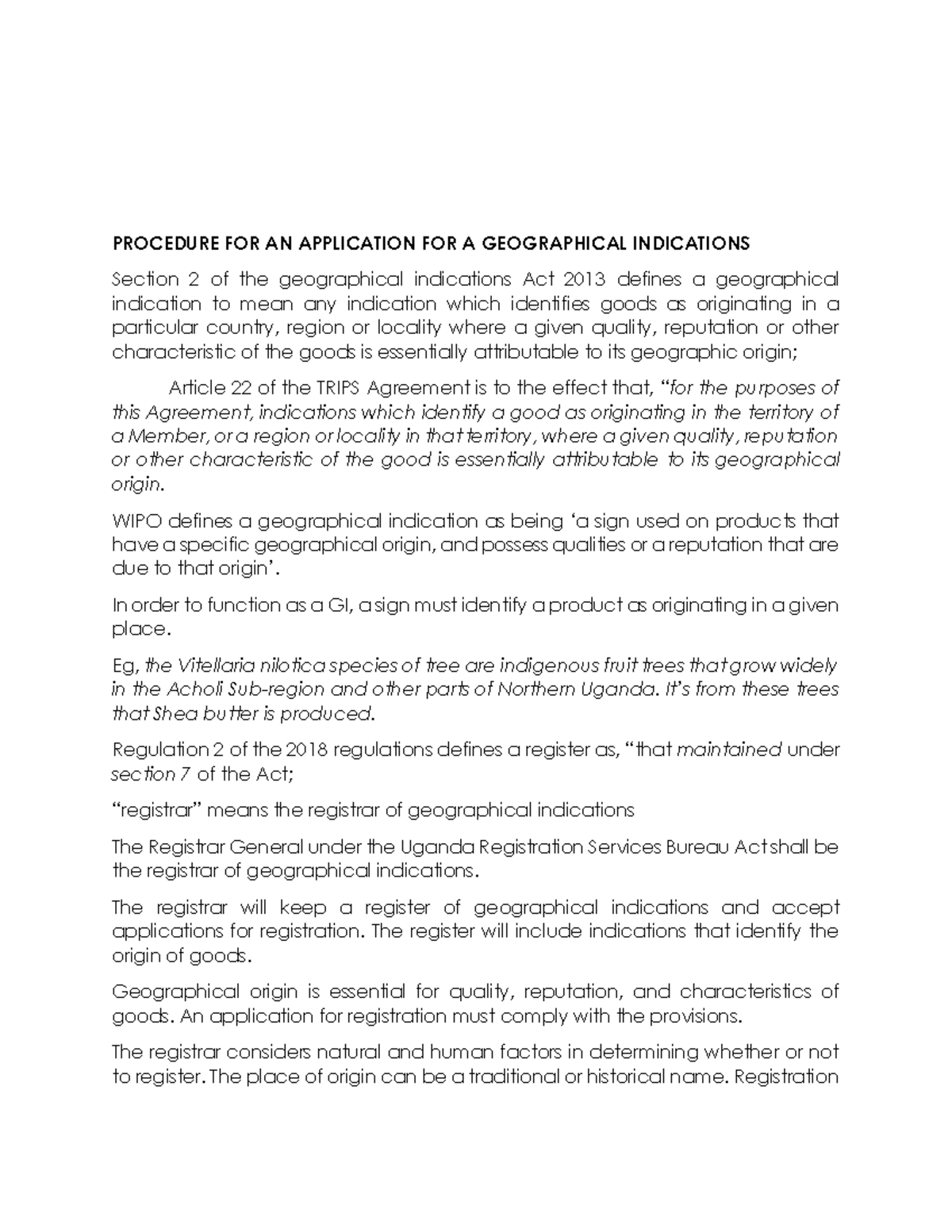 The law relating to registration of geographical indications ...