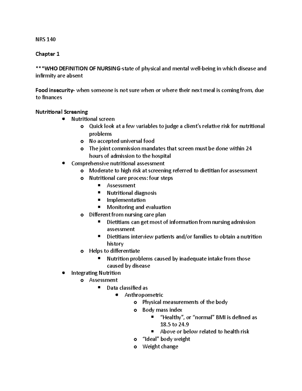 NRS 140 outline 1 - Dr. Otoo - NRS 140 Chapter 1 *** WHO DEFINITION OF ...