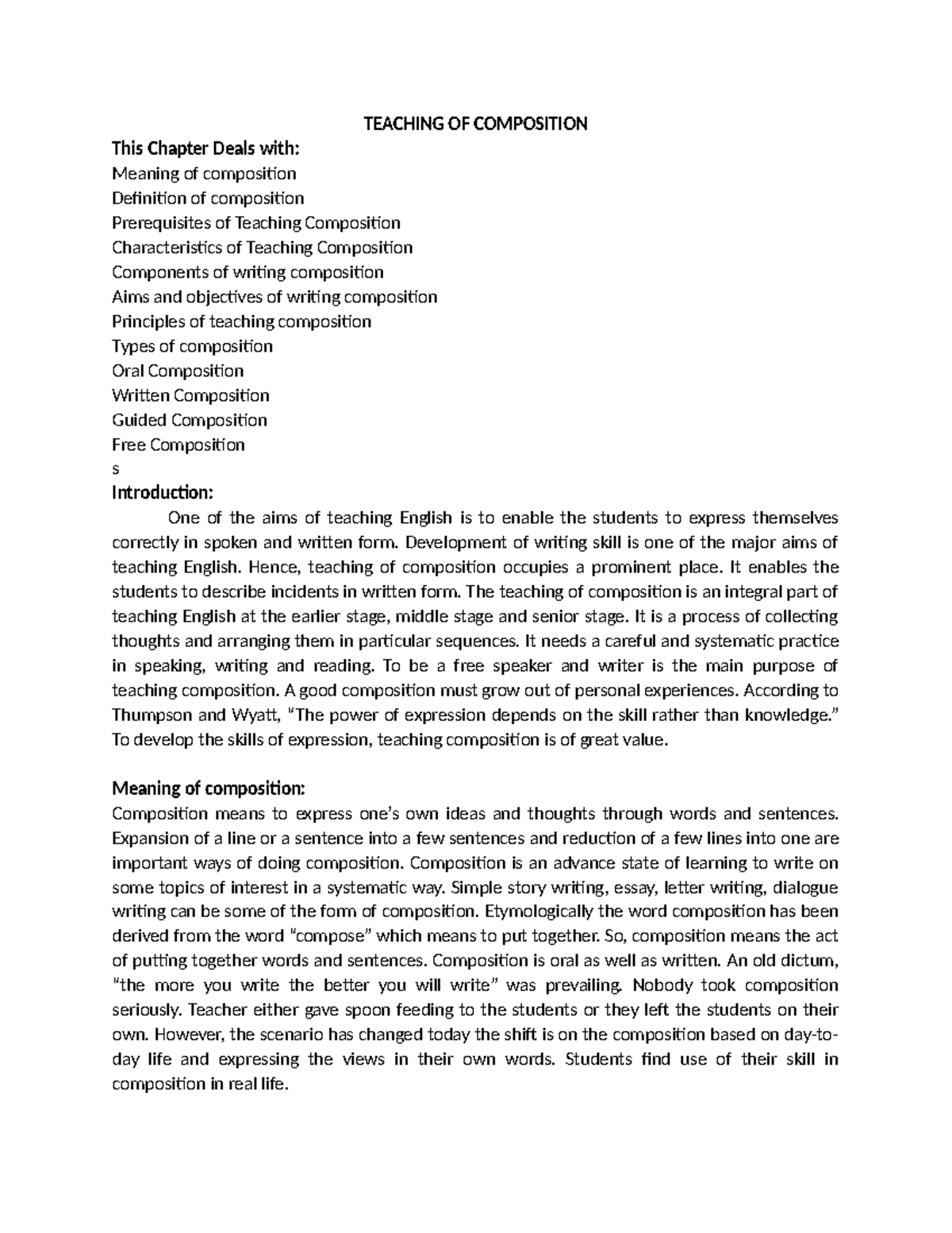 Assignment #1 - TEACHING OF COMPOSITION This Chapter Deals with ...