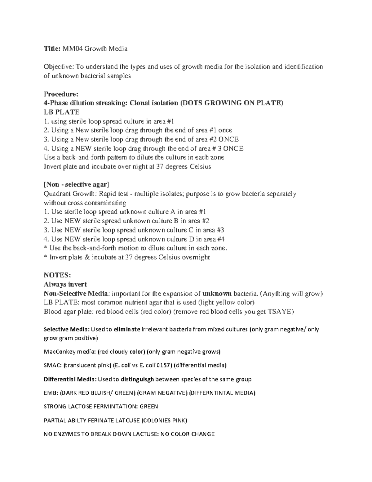 MM04 Lab Title MM04 Growth Media Objective To Understand The