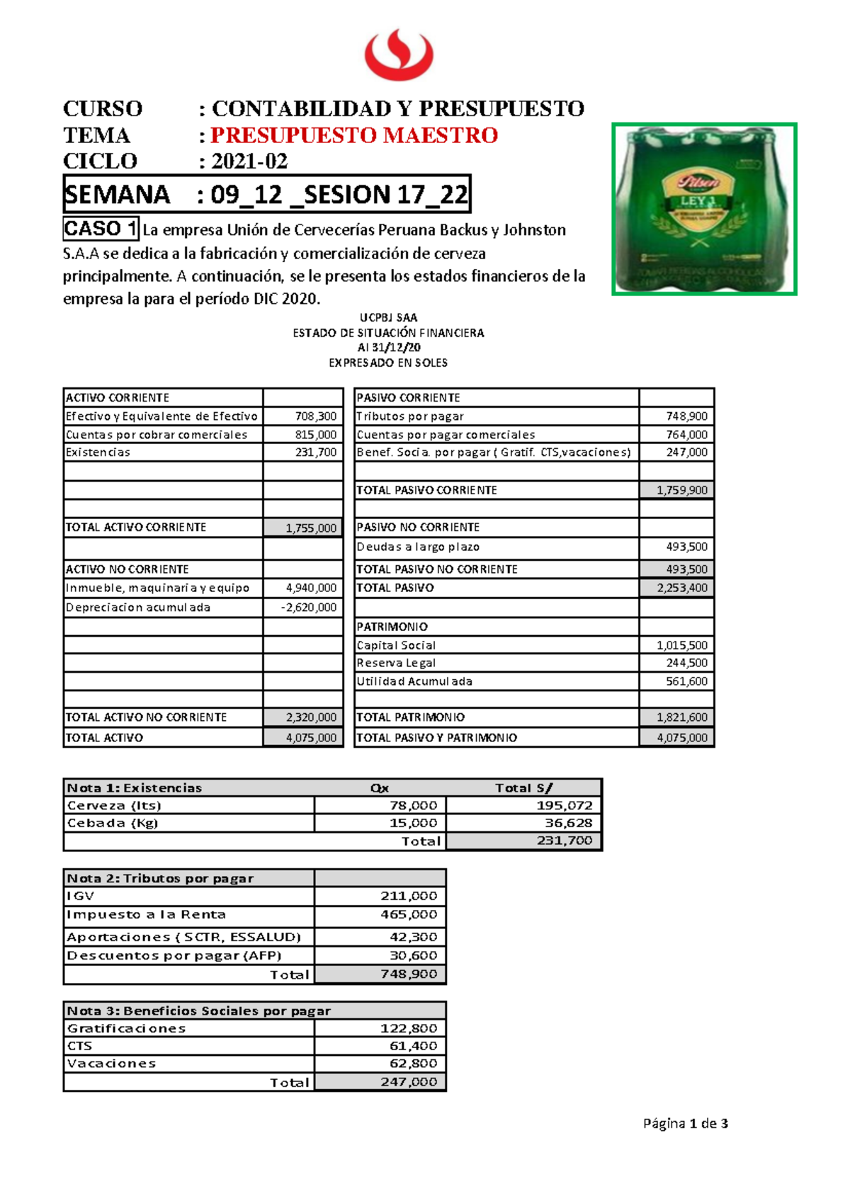 PM Backus+ Robot+ Catalina - CURSO : CONTABILIDAD Y PRESUPUESTO TEMA : PRESUPUESTO MAESTRO CICLO ...