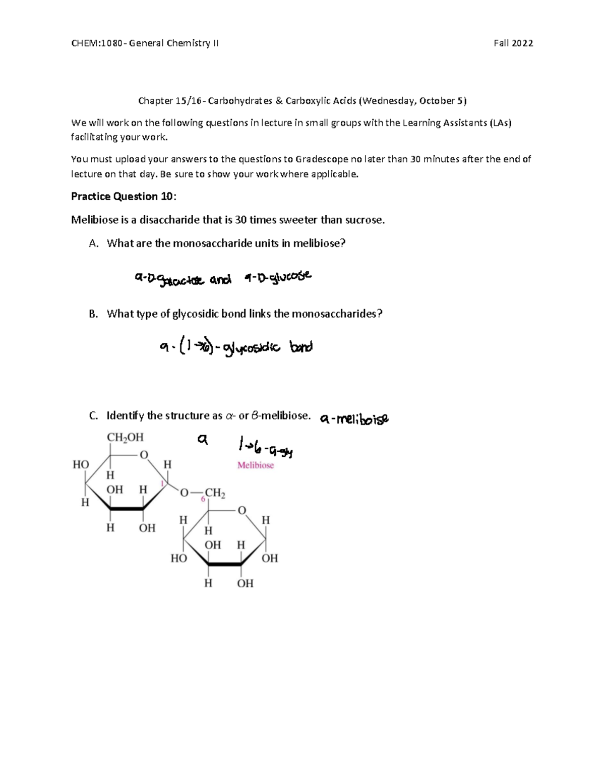Lecture Chapter 15 16 Wednesday October 5 - CHEM:1080- General ...