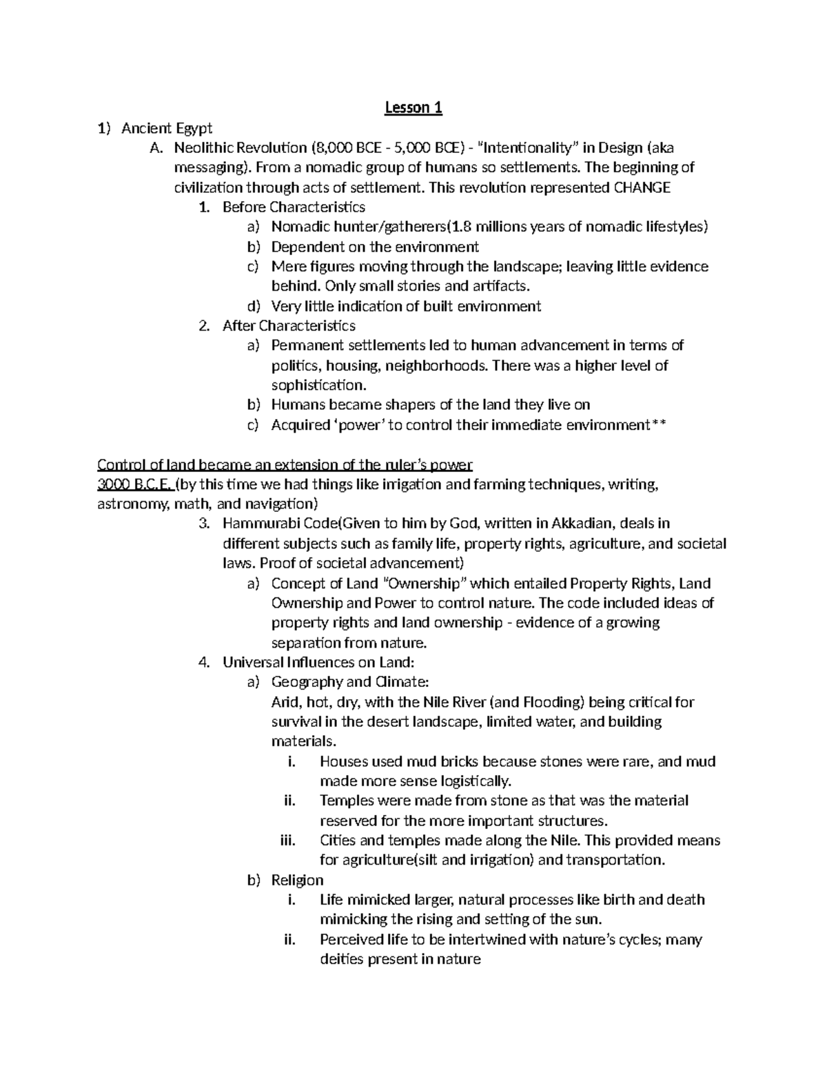 LArch 60 Module 1 - Lesson 1 Ancient Egypt A. Neolithic Revolution ...
