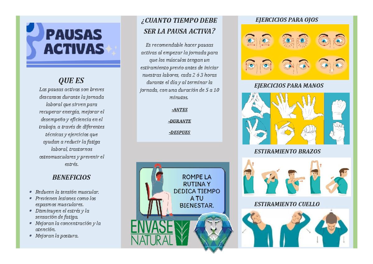 Folleto Pausas Activas - QUE ES Las pausas activas son breves descansos ...