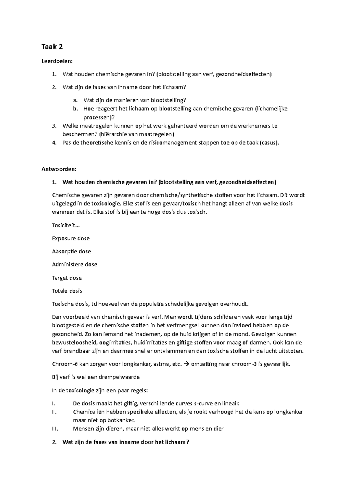 Taak 2 Chemische Gevaren Taak 2 Leerdoelen Wat Houden Chemische