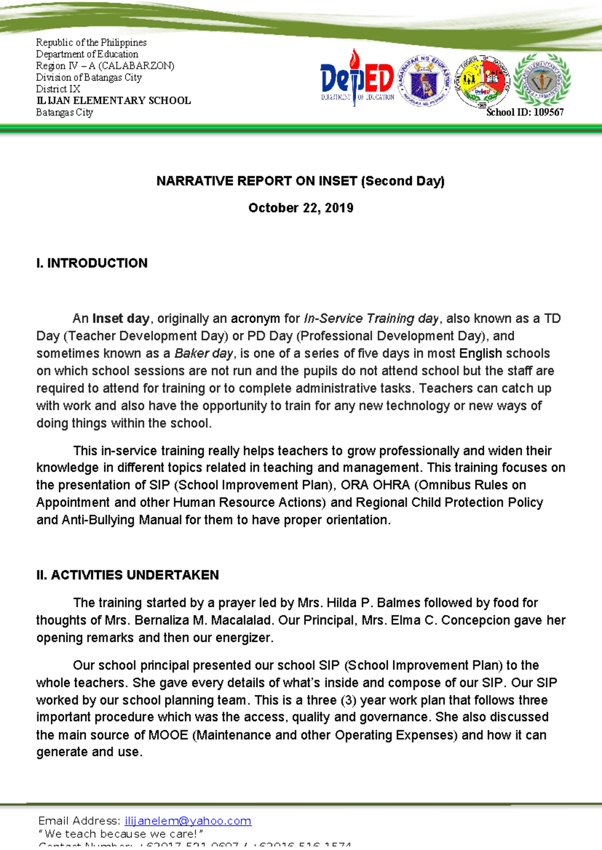 Sample inset-narrative - Email Address: ilijanelem@yahoo Department of ...