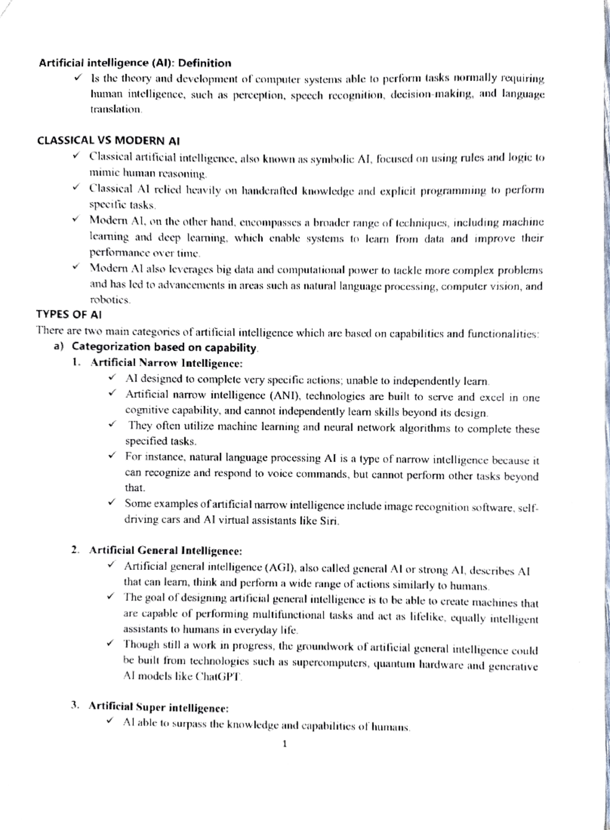 AI notes part 1 - Artificial intelligence (Al): Definition Is the ...