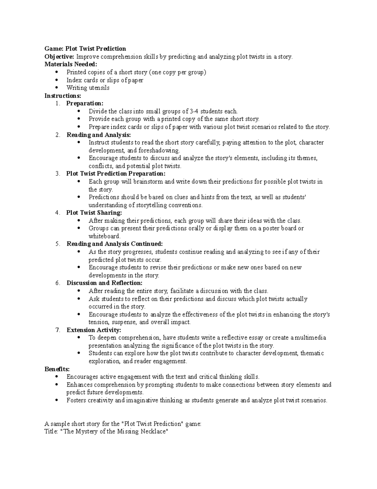 Word relay - Game: Plot Twist Prediction Objective: Improve ...