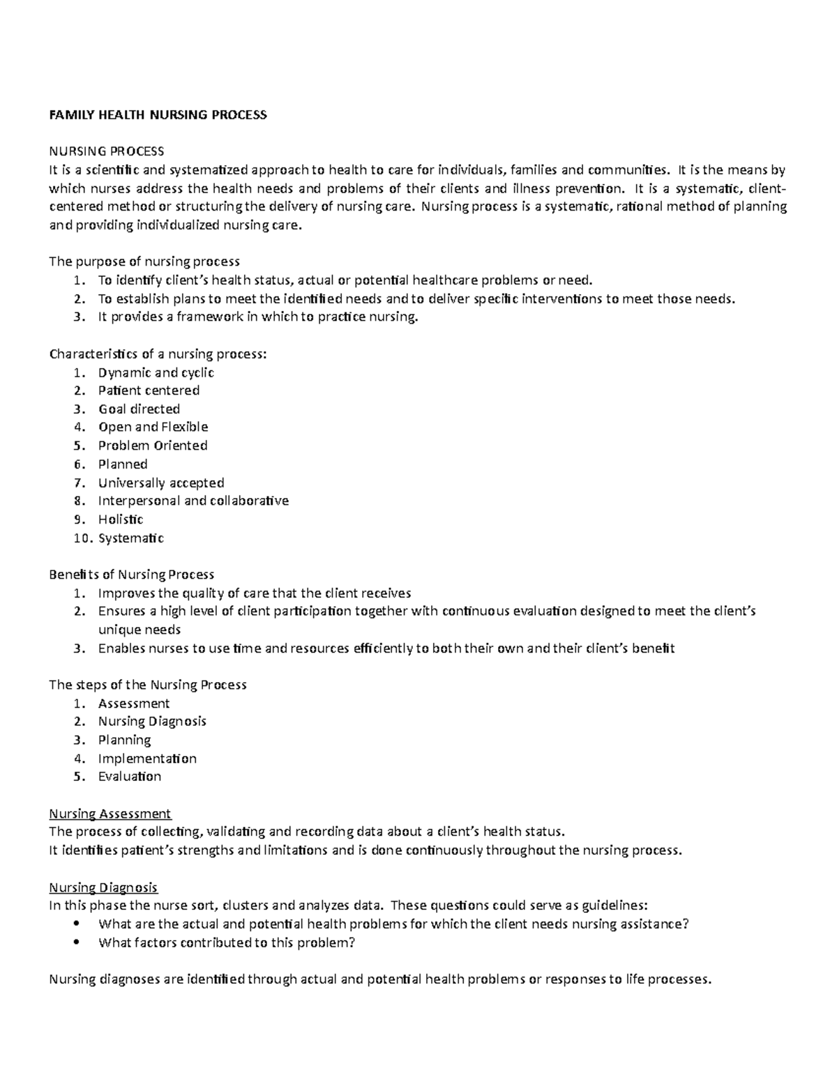 Family health nursing process - FAMILY HEALTH NURSING PROCESS NURSING ...