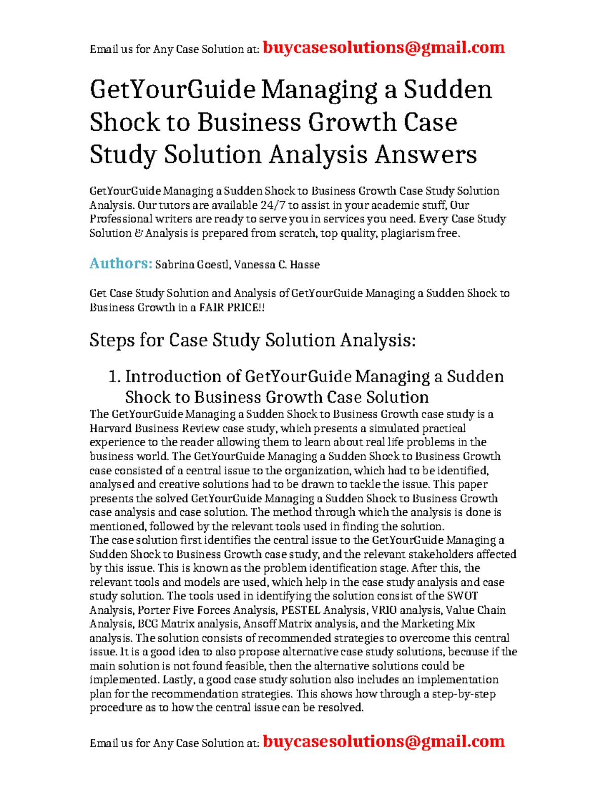 SOLUTION GetYourGuide Managing a Sudden Shock to Business Growth - GetYourGuide Managing a ...