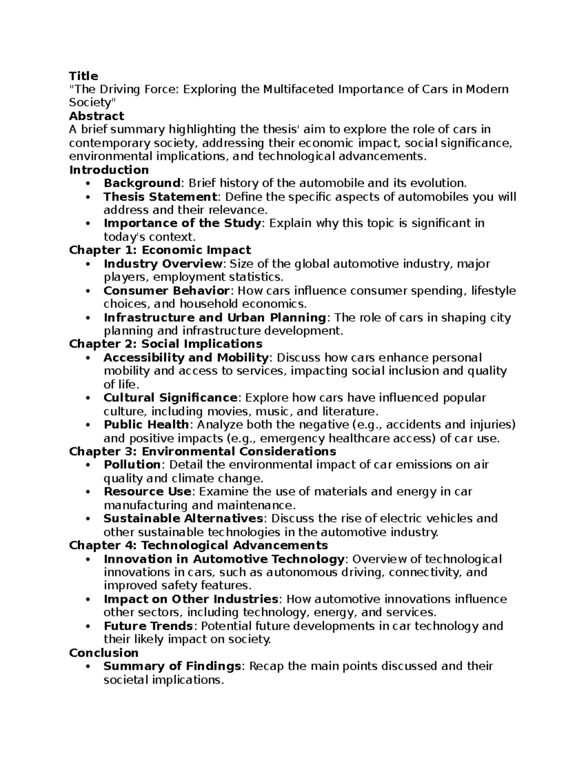 CARS - Title "The Driving Force: Exploring the Multifaceted Importance ...