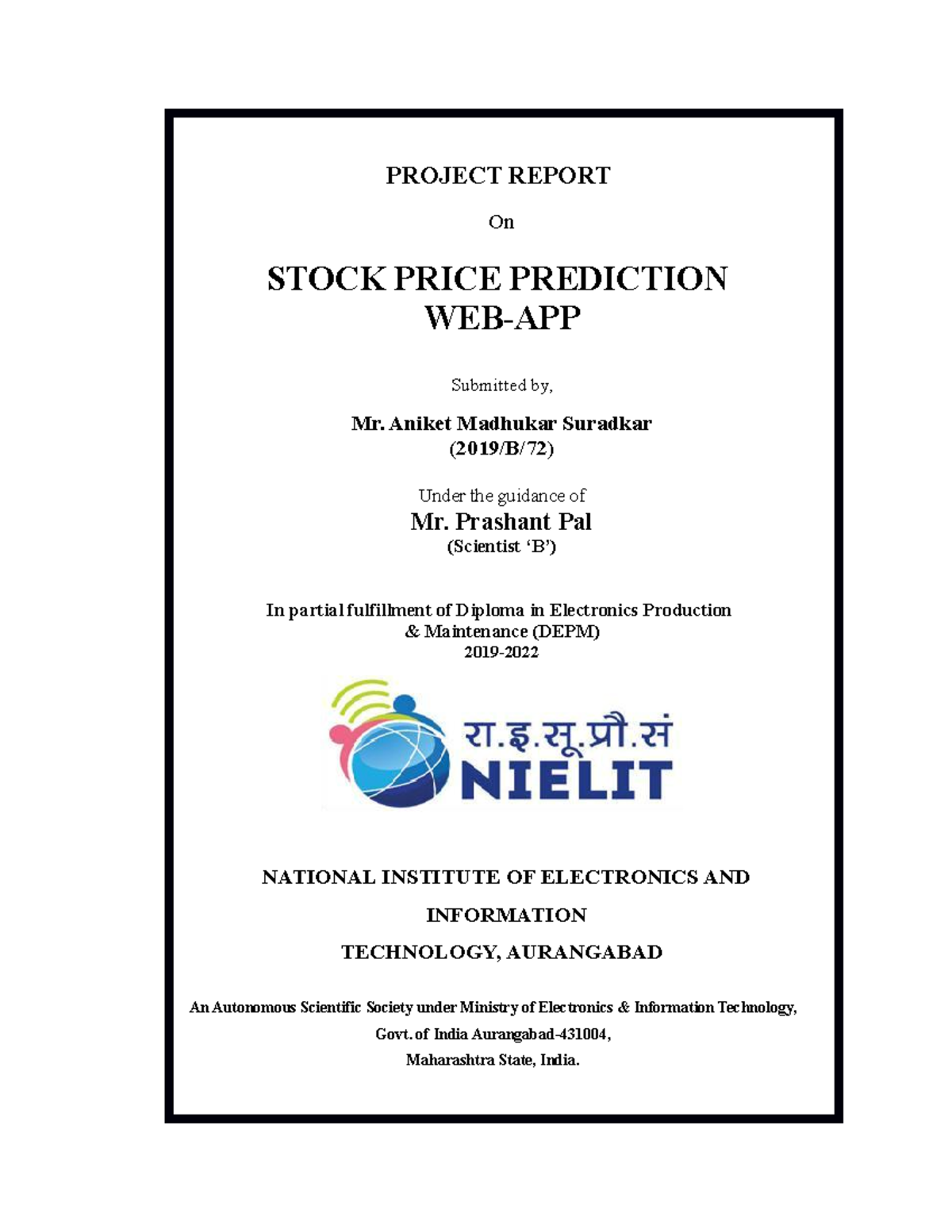 Sample Project Final Report - PROJECT REPORT On STOCK PRICE PREDICTION ...