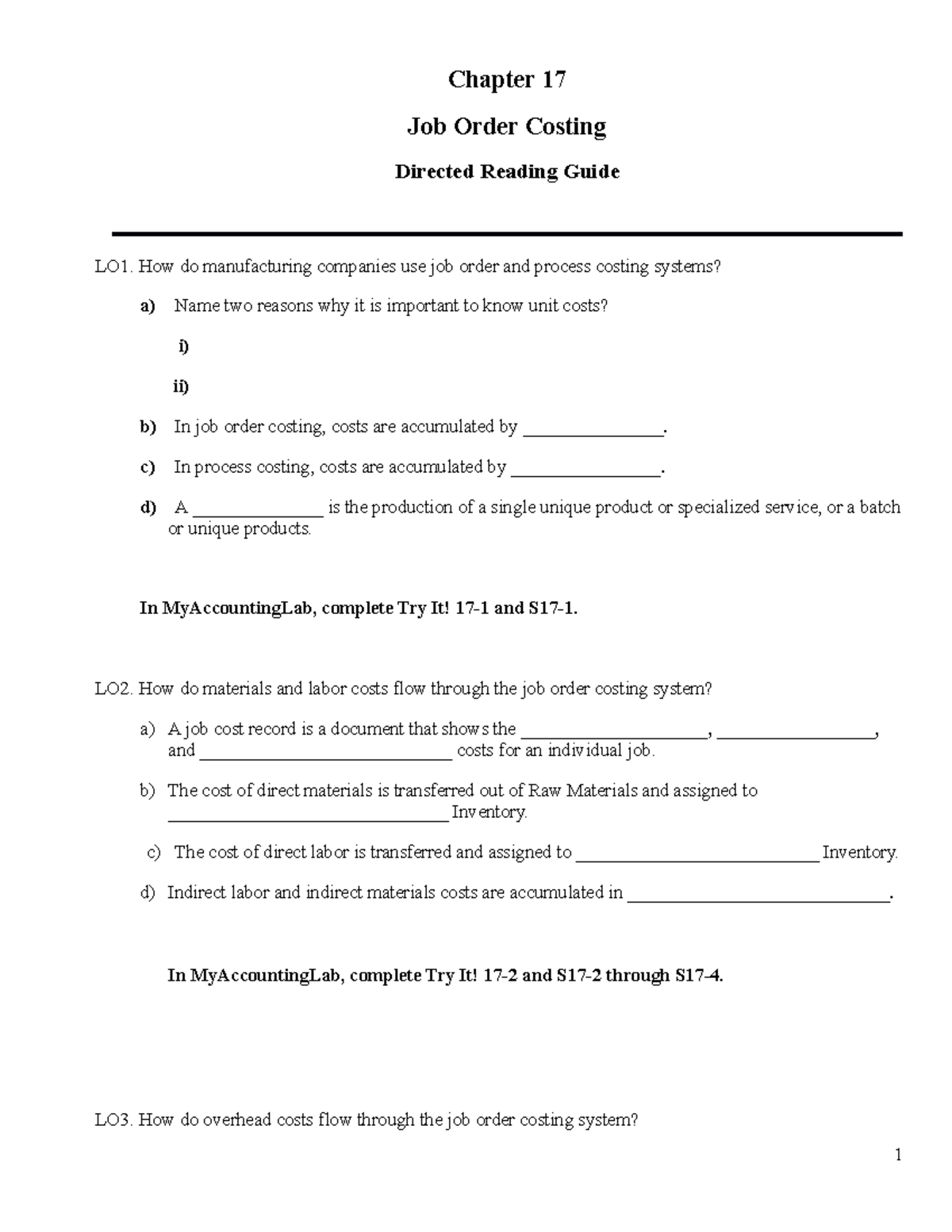 Ch 17 - need guidance since am lost - Chapter 17 Job Order Costing ...