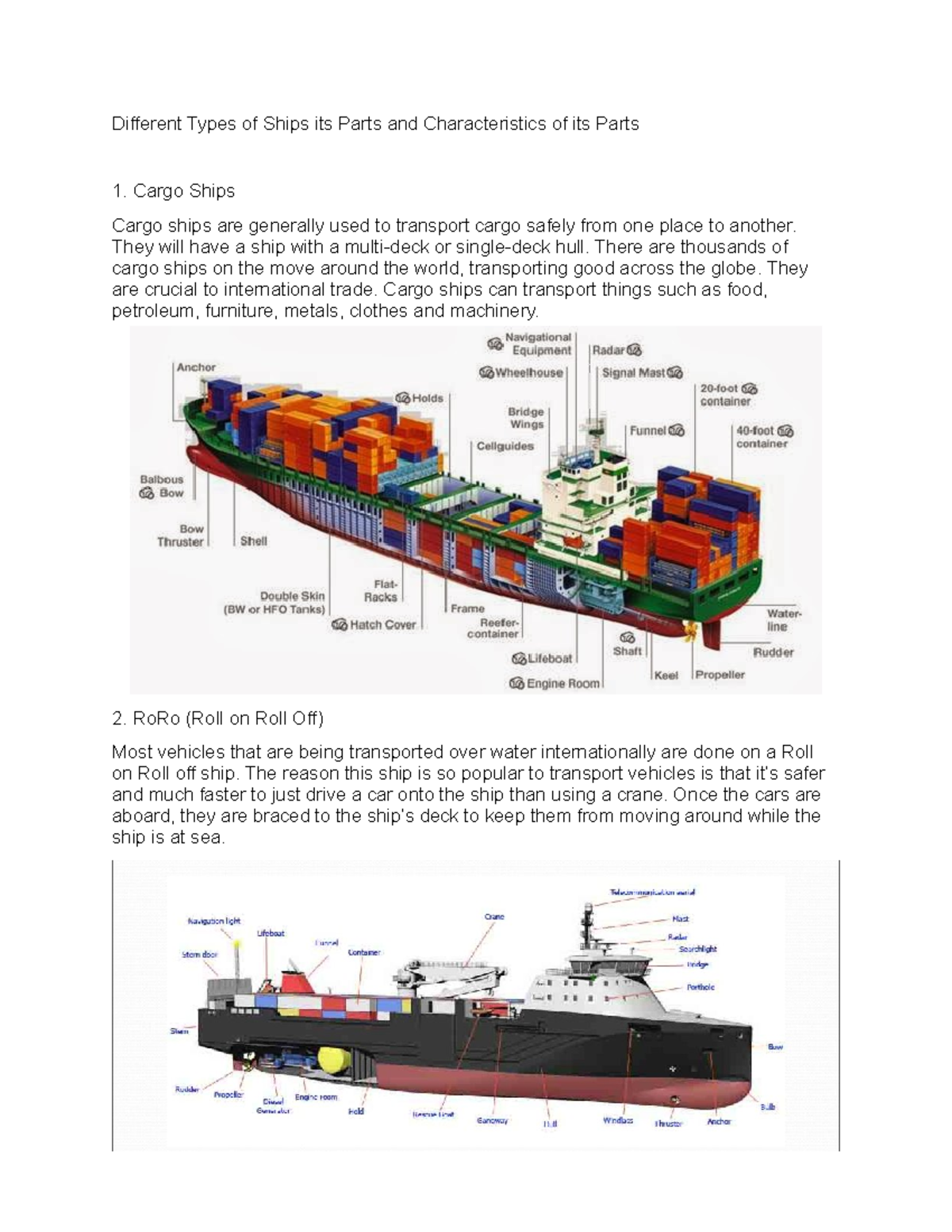 Different Types Of Ships Its Parts And Characteristics Of Its Parts