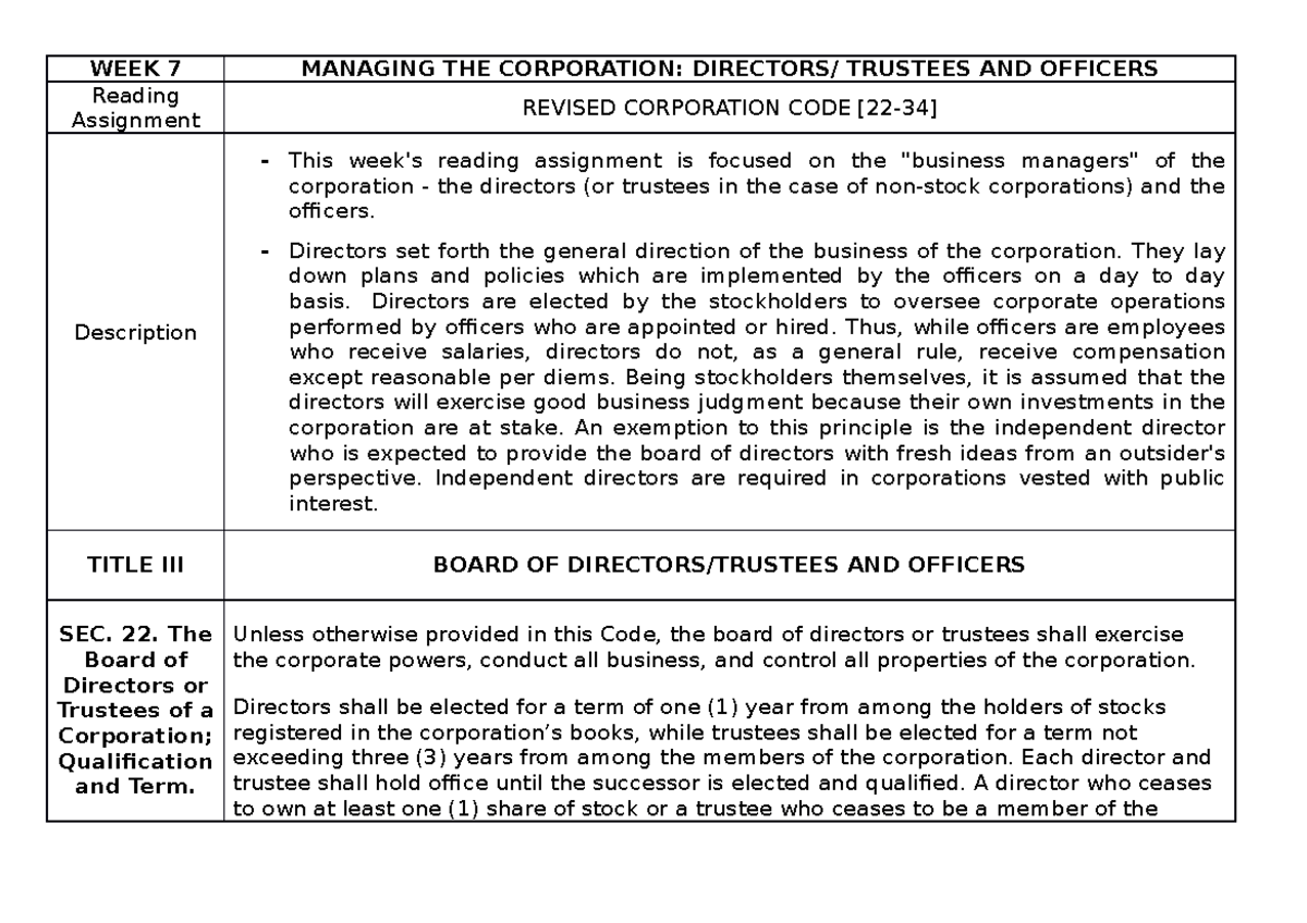 Managing THE Corporation- Directors: Trustees AND Officers [ Coblaw ...