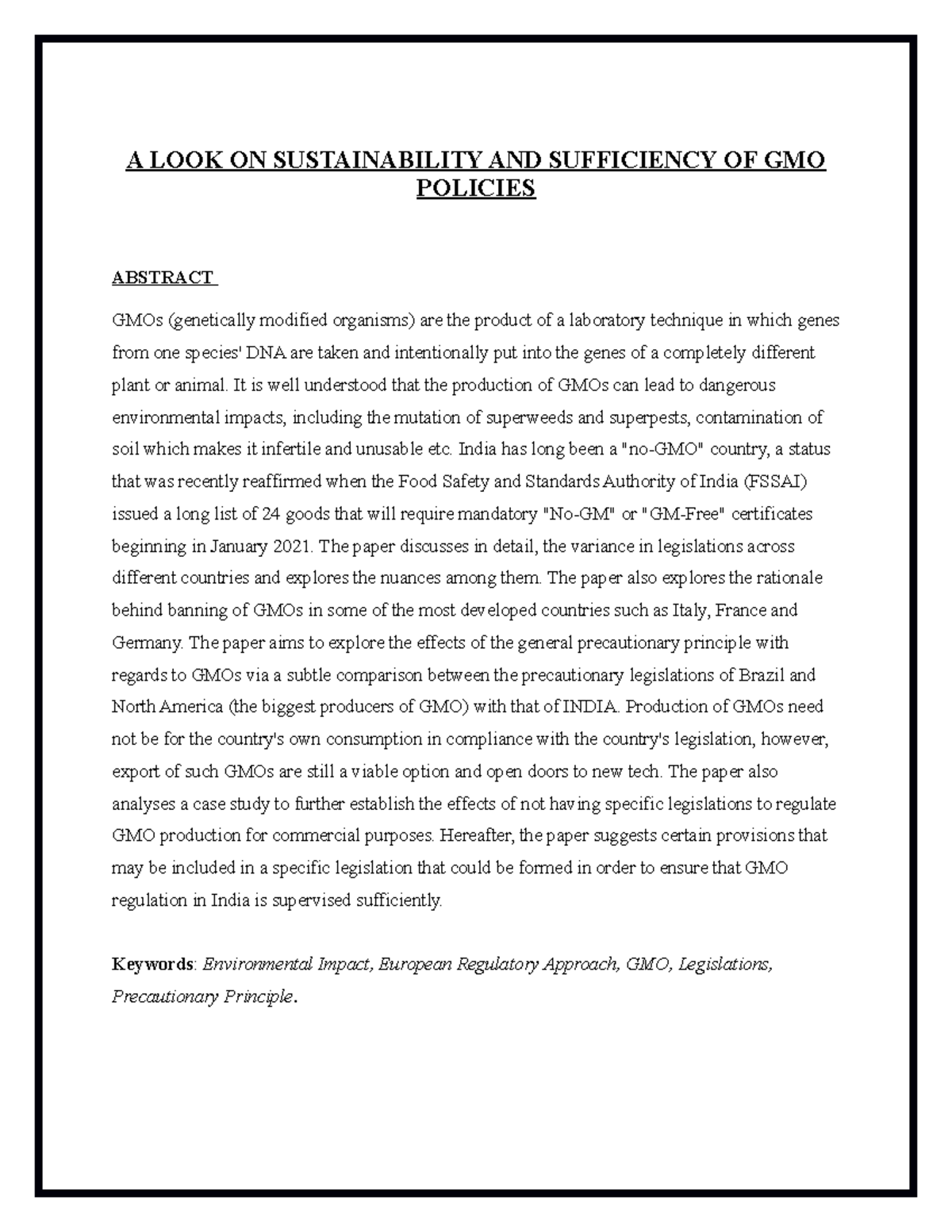 Environmental LAW - A LOOK ON SUSTAINABILITY AND SUFFICIENCY OF GMO ...