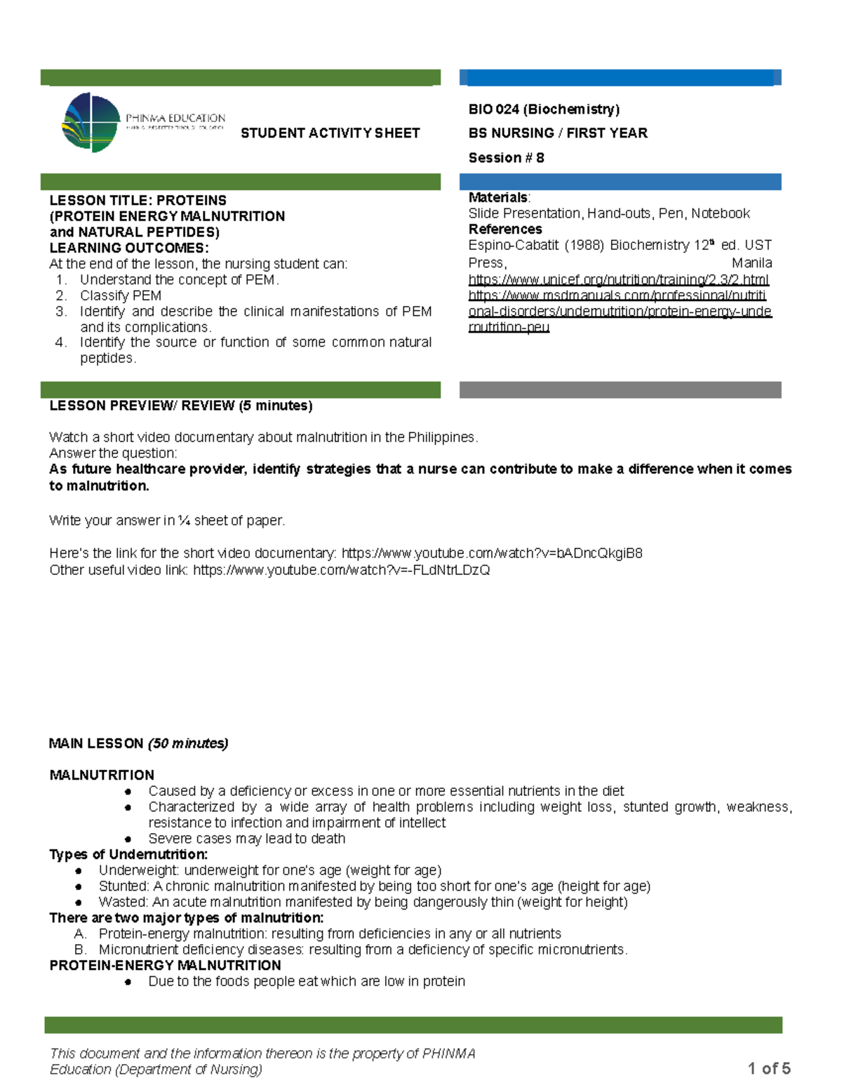 BIO 024 Session 8 - BIOCHEM - FAYE SALUD - STUDENT ACTIVITY SHEET BIO ...