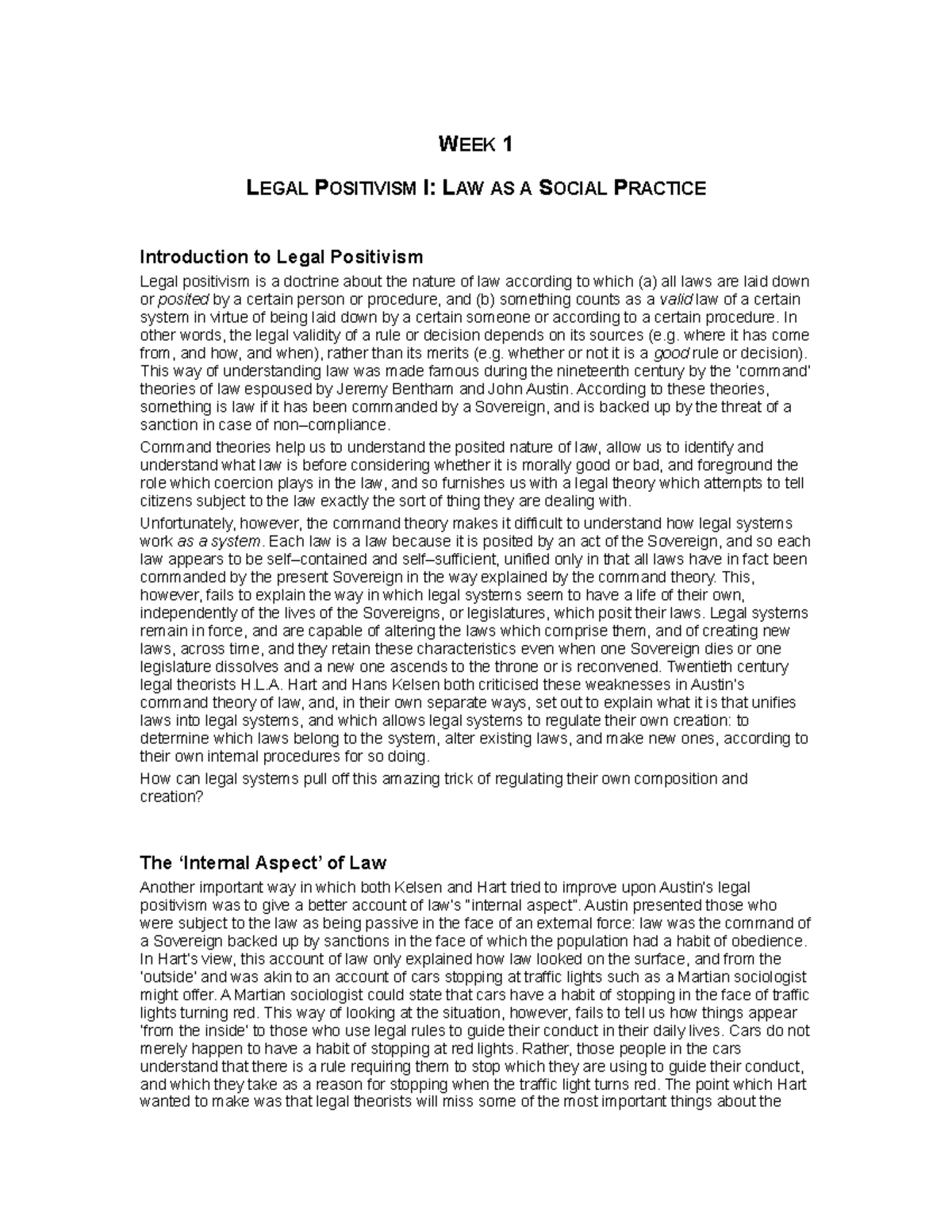 Legal positivism 1 - law as a social practice 2010 - Nottingham - Studocu