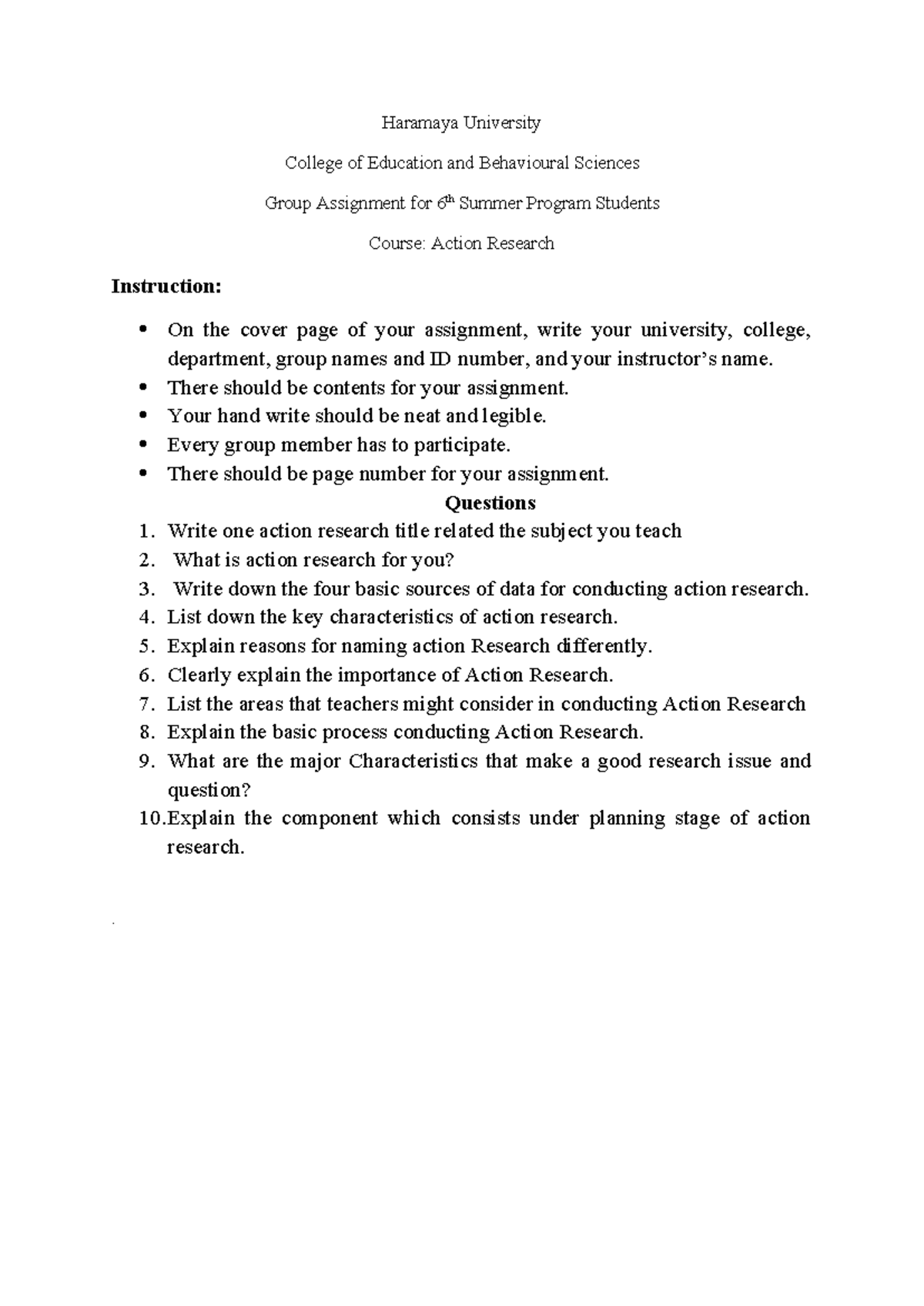 Group Assignment - gghgh - Haramaya University College of Education and ...