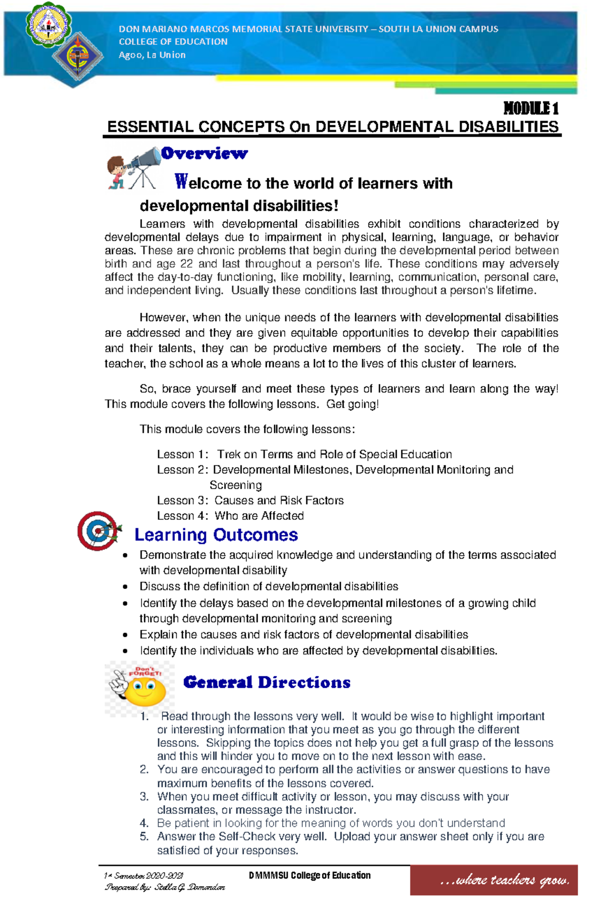 Module 1 Lesson 1 SNED 101 - 1 st Semester 2020-2021 DMMMSU College of ...